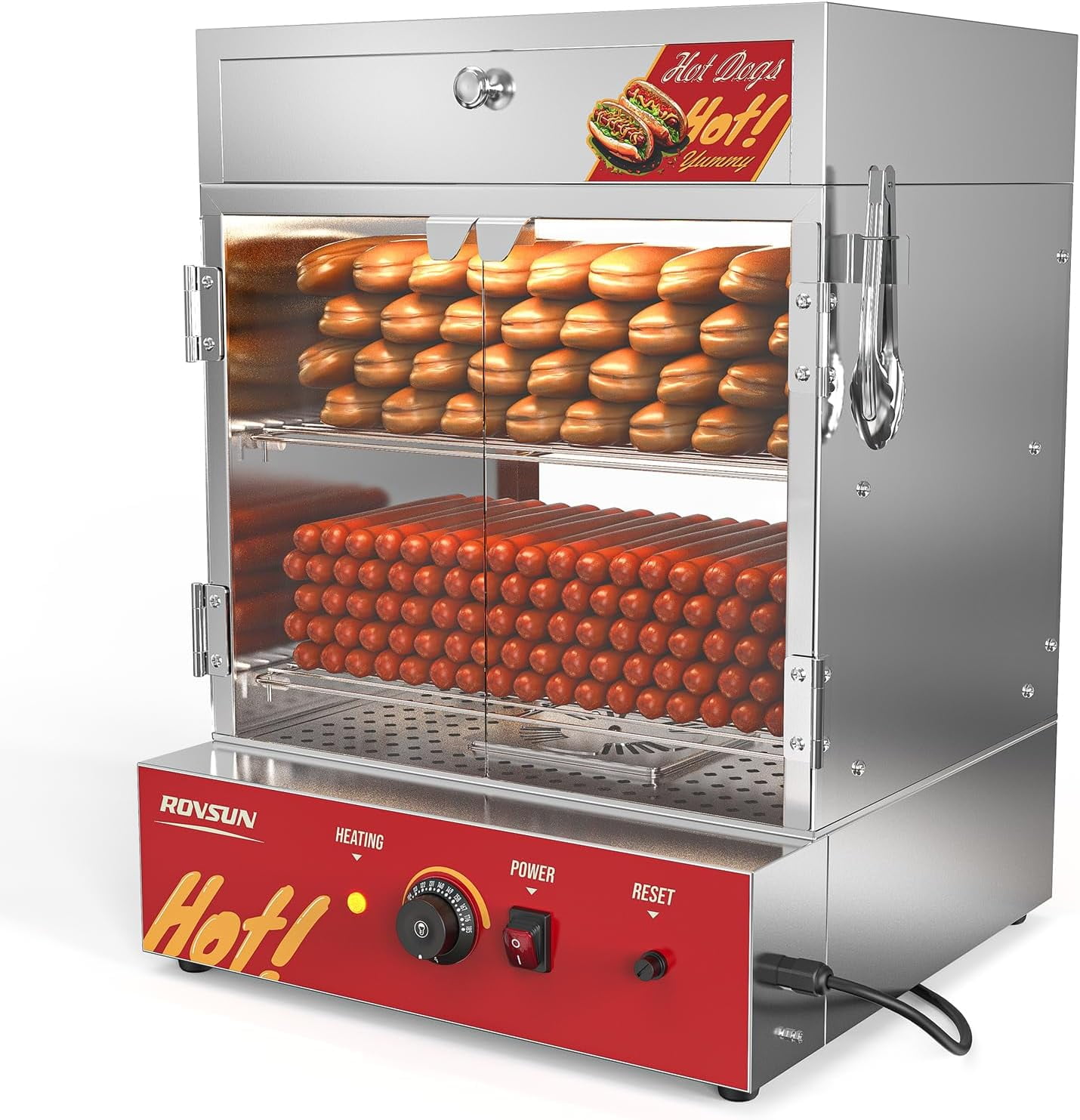 ROVSUN 49QT/46L Hot Dog Steamer, 2-Tier Hut Steamer, Hot Dog Steamer ...