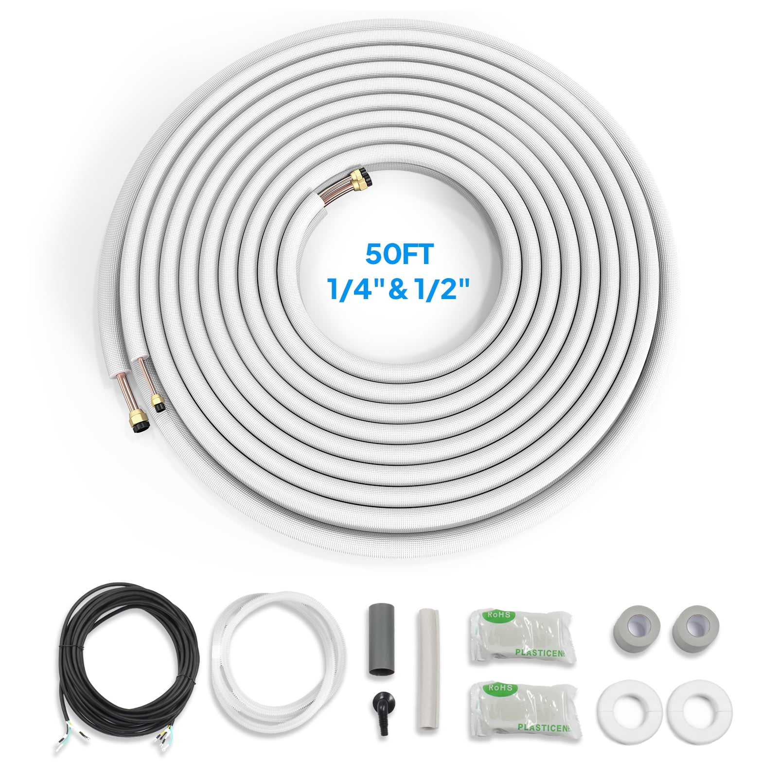 VINGLI 50 Ft Mini Split Line Set, 1/4" & 1/2" O.D. Flared Copper Tubing ...