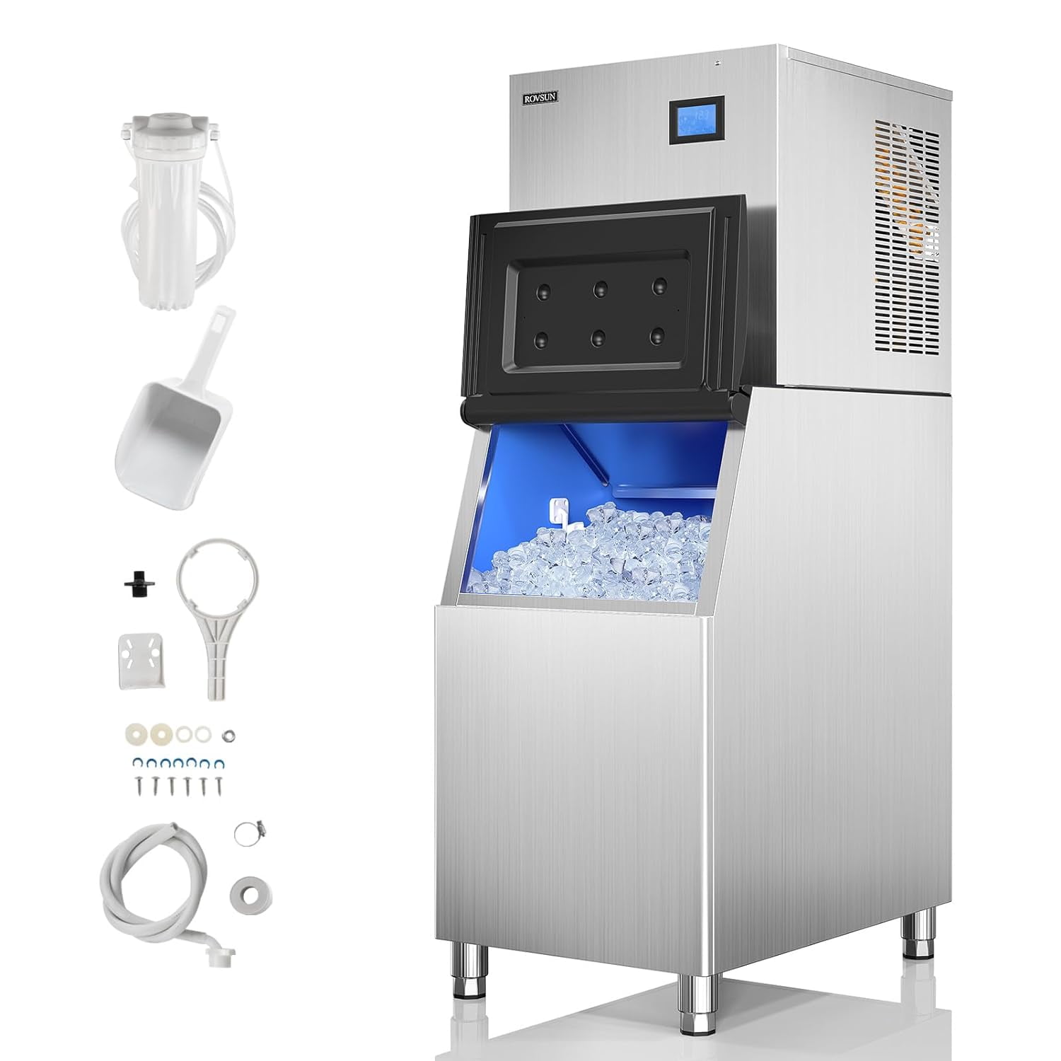 ROVSUN 550LBS/24H Commercial Ice Maker with 300LBS Storage Bin ...