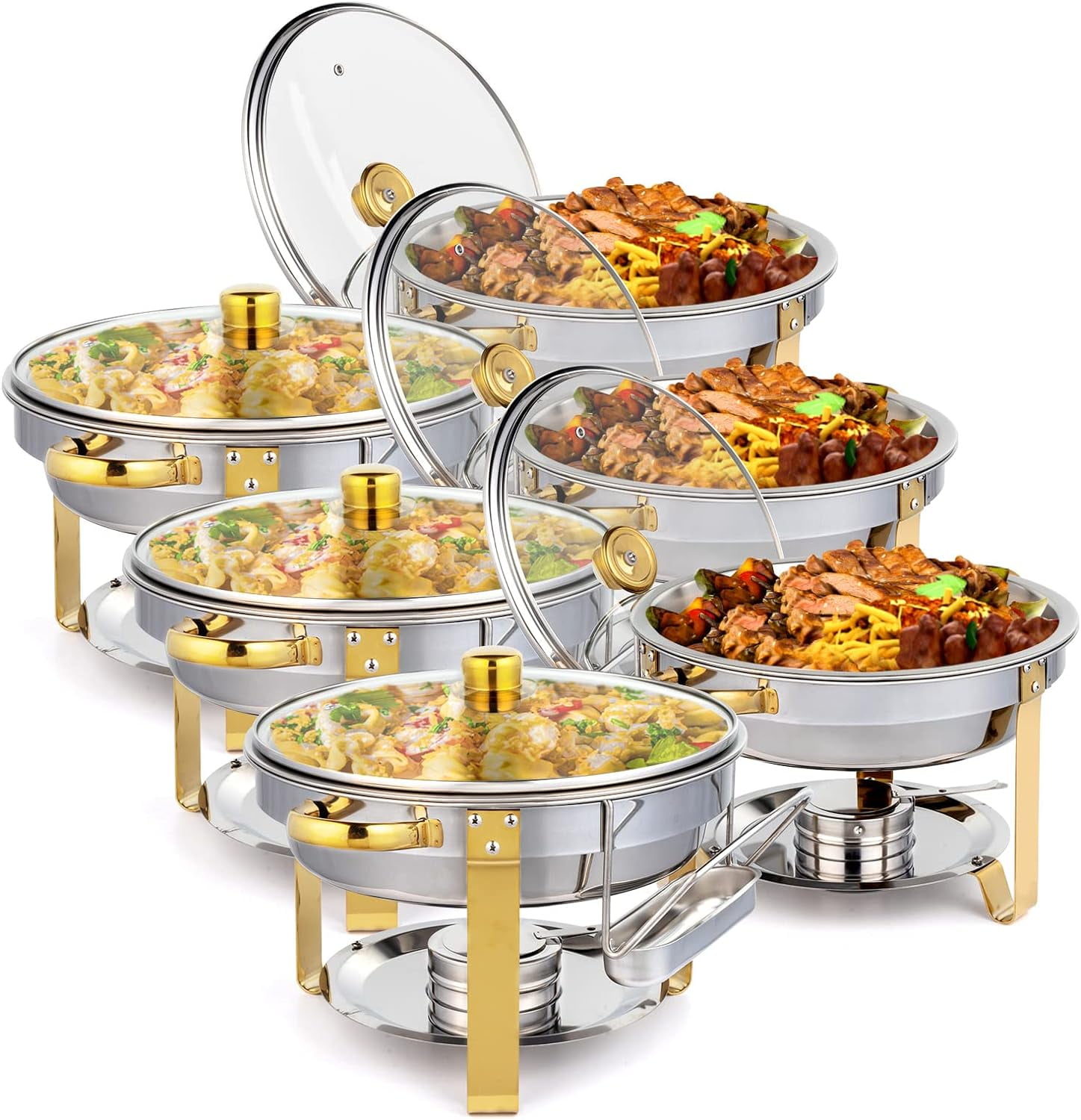 ROVSUN 5QT 4 Packs Chafing Dish Buffet Set Gold Accent, NSF Round ...