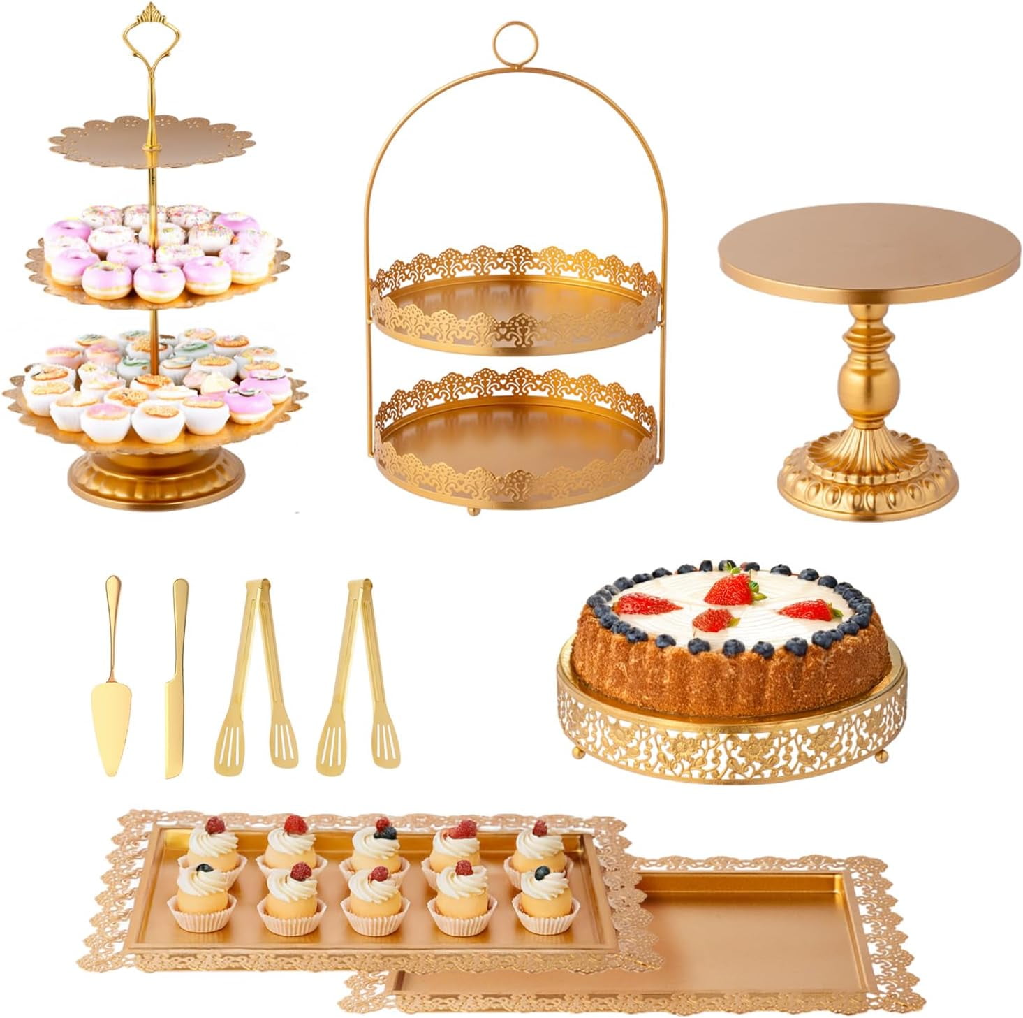ROVSUN 10PCS Gold Cake Stand Set, Dessert Table Display Set, Metal ...