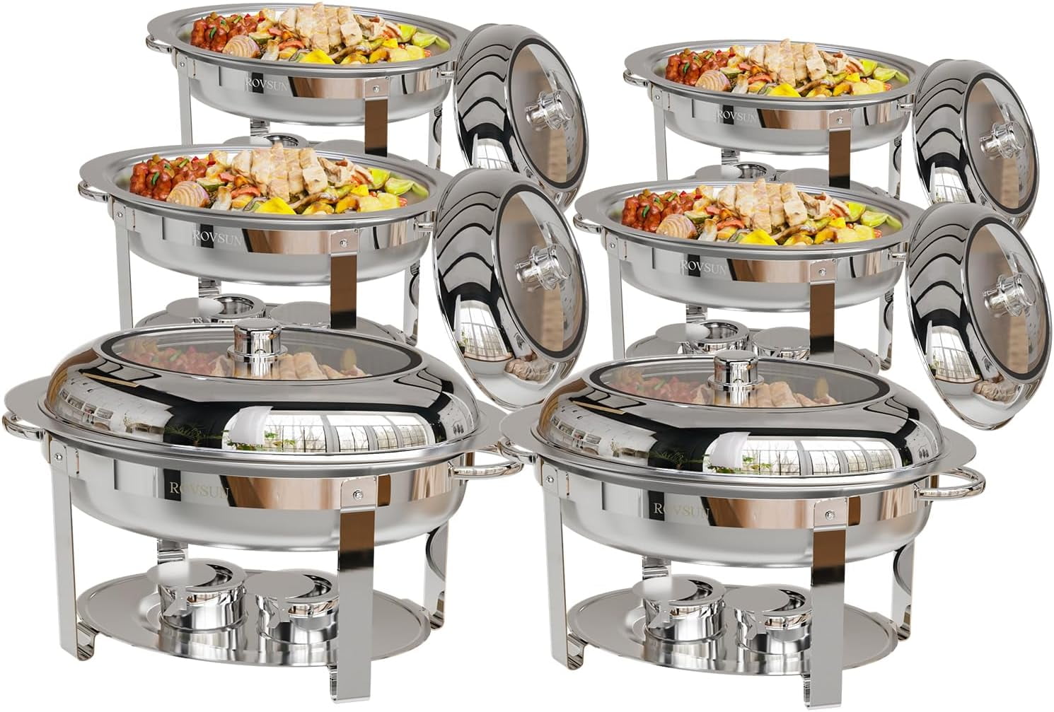 ROVSUN 6 Pack Oval Chafing Dish for Buffet, 6QT Stainless Steel Chafing ...