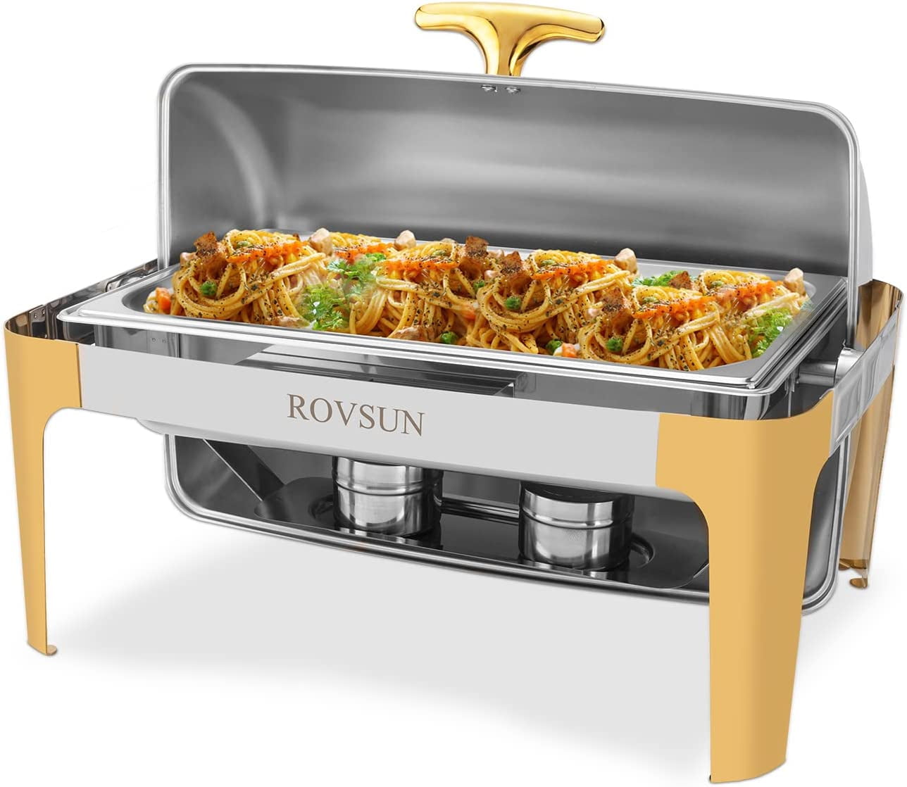 ROVSUN 9 Quart Stainless Steel Serving Chafer Warmer, Roll Top Buffet ...