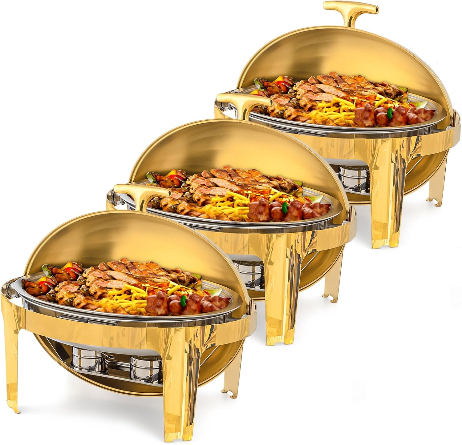 ROVSUN 9QT Gold Chafing Dishes for Buffet, Roll Top Chafing Dish Buffet ...