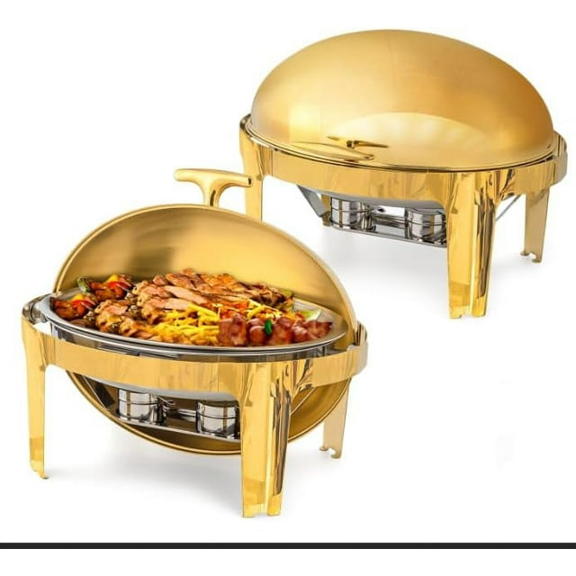 ROVSUN 9QT Gold Chafing Dishes for Buffet, Roll Top Chafing Dish Buffet Set, Oval Stainless ...