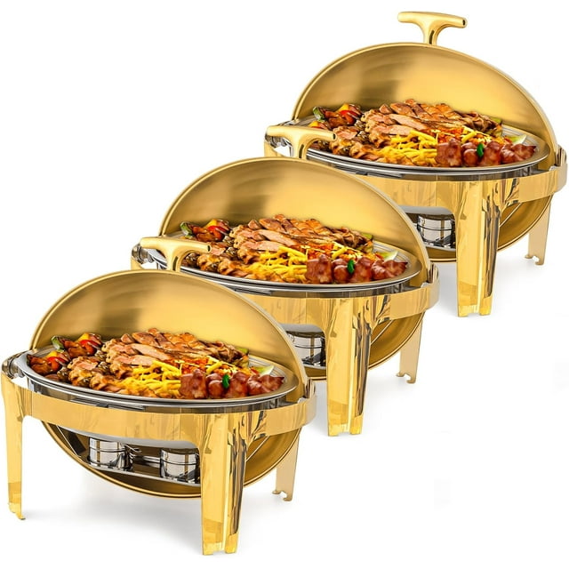 ROVSUN 9QT Gold Chafing Dishes for Buffet, Roll Top Chafing Dish Buffet Set, Oval Stainless ...