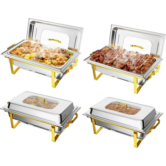 ROVSUN Chafing Dishes for Buffet 4 Pack, 9QT Chafing Dish with Multiple Food Pans Combo ...