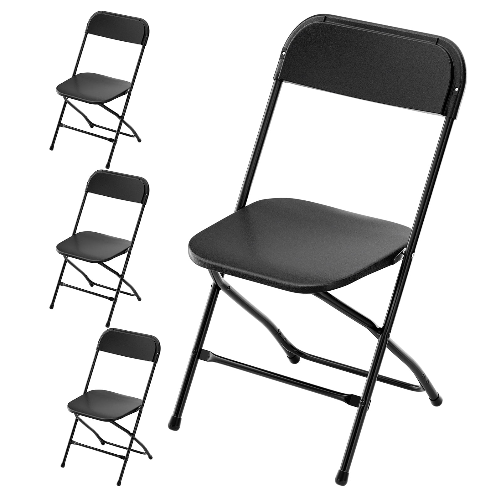 ROVSUN Folding Chairs Set of 4, Black Plastic Chair Sturdy Seat with ...