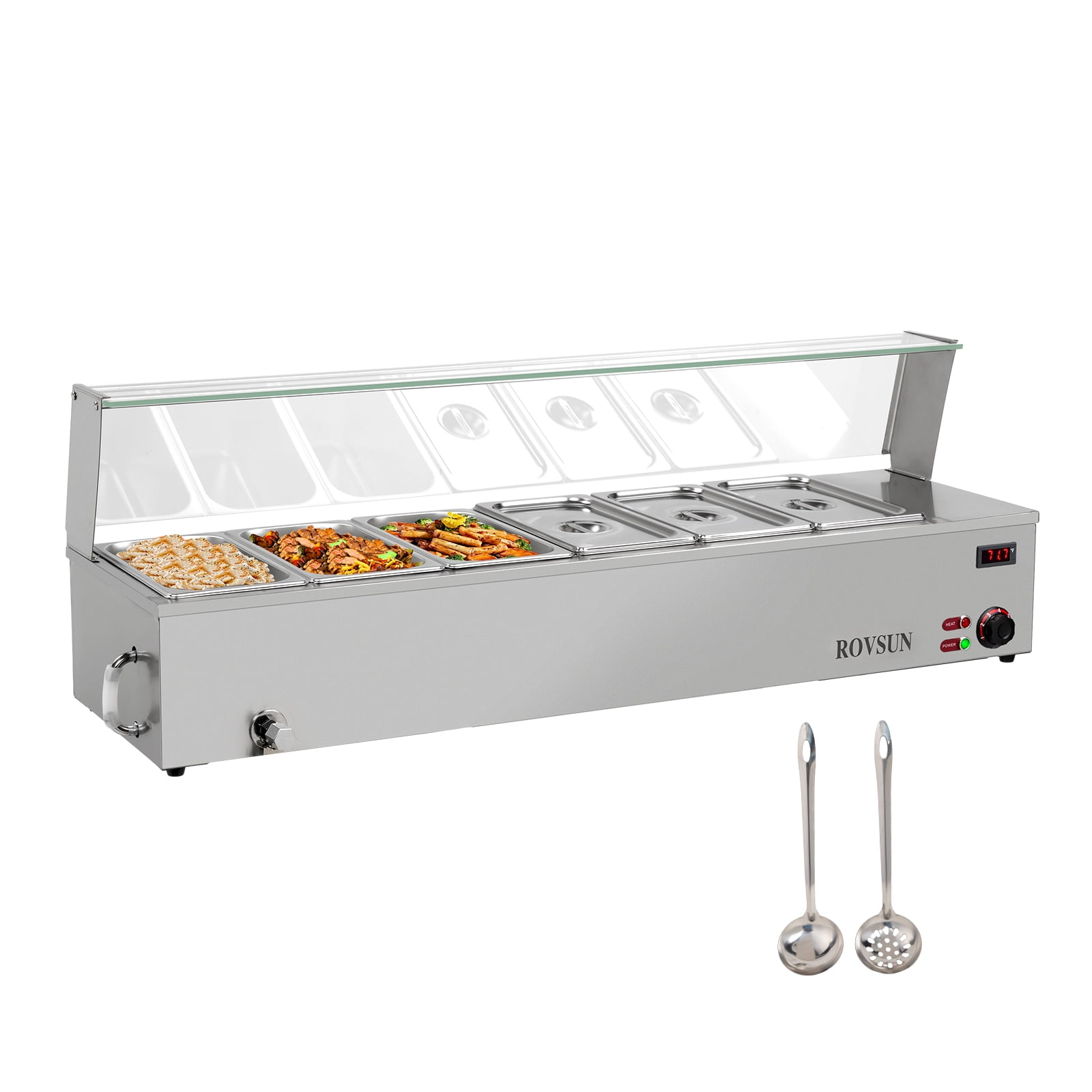 ROVSUN 48QT 1500W Electric Food Warmer, 6-Pan Steamer, Stainless Steel ...
