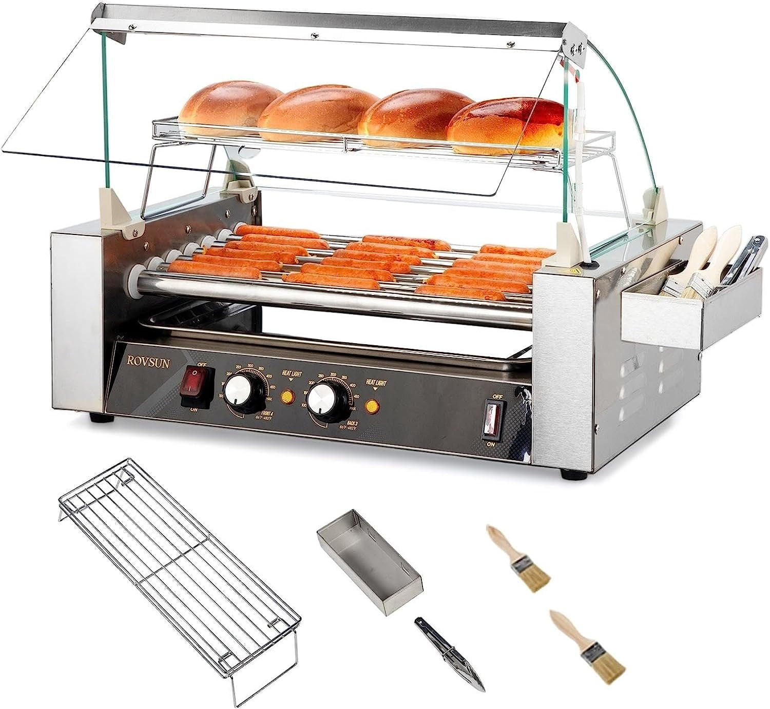 ROVSUN Electric Hot Dog Bun Warmer & Rotating Griller, 1050W 7-Roller ...