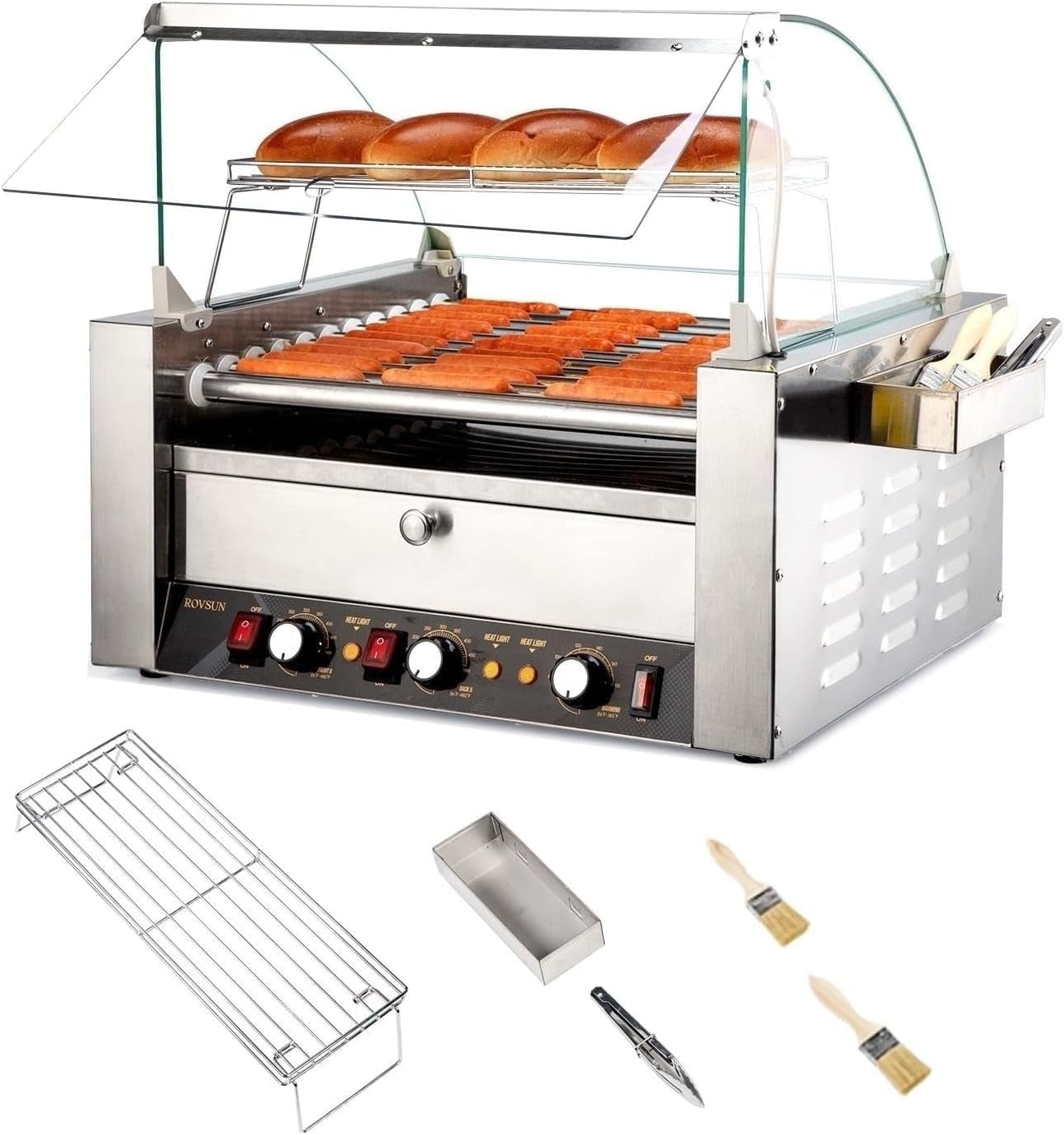 ROVSUN 2000W Electric Hot Dog Maker, 11 Rollers Grill Cooker with Bun ...