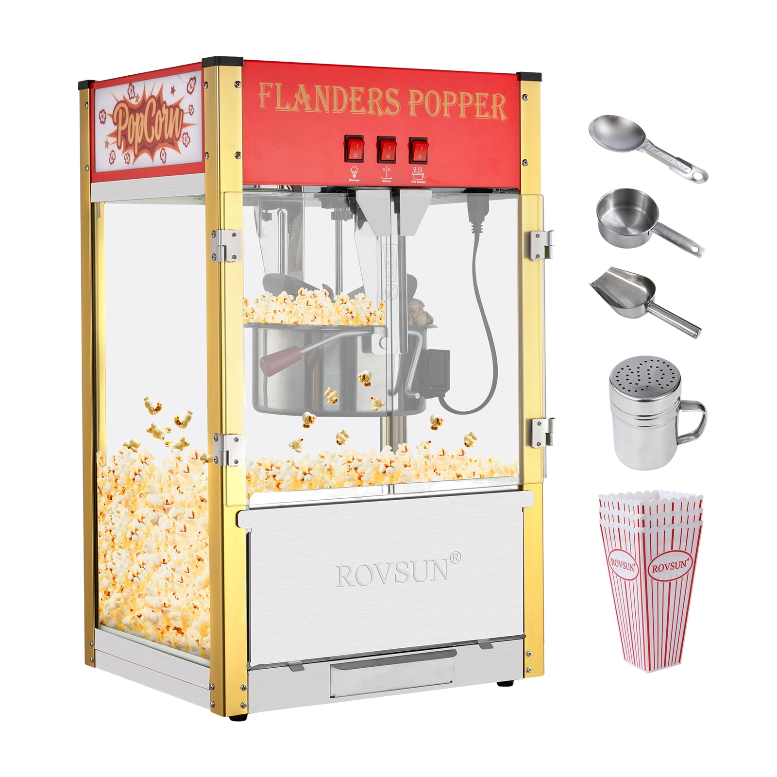 ROVSUN 12oz Kettle Popcorn Machine, 80 Cups, w/ Steel Scoop & 3 Cups ...