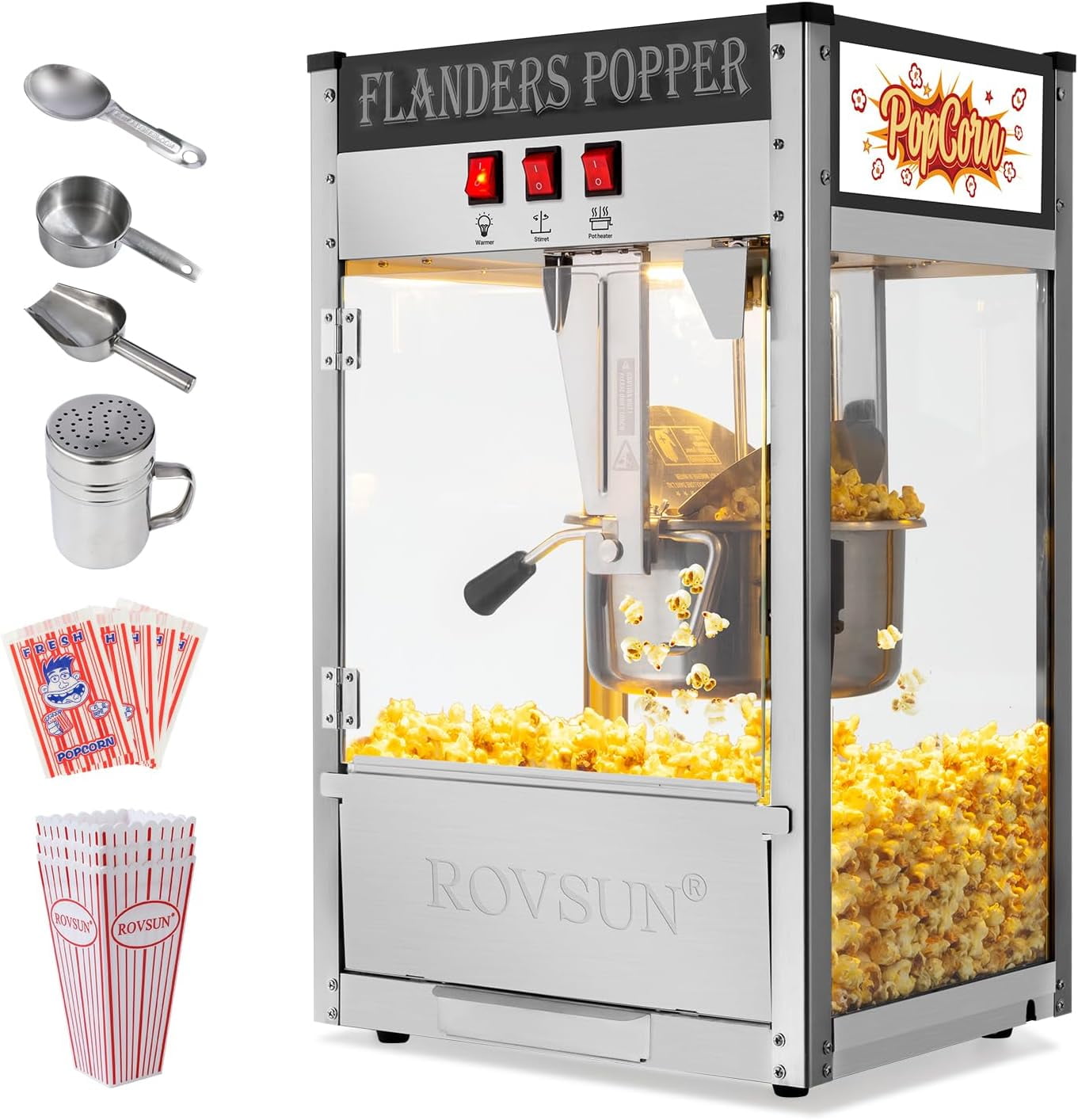 ROVSUN Popcorn Machine Movie Theater Style with 8 Ounce Kettle Makes Up ...