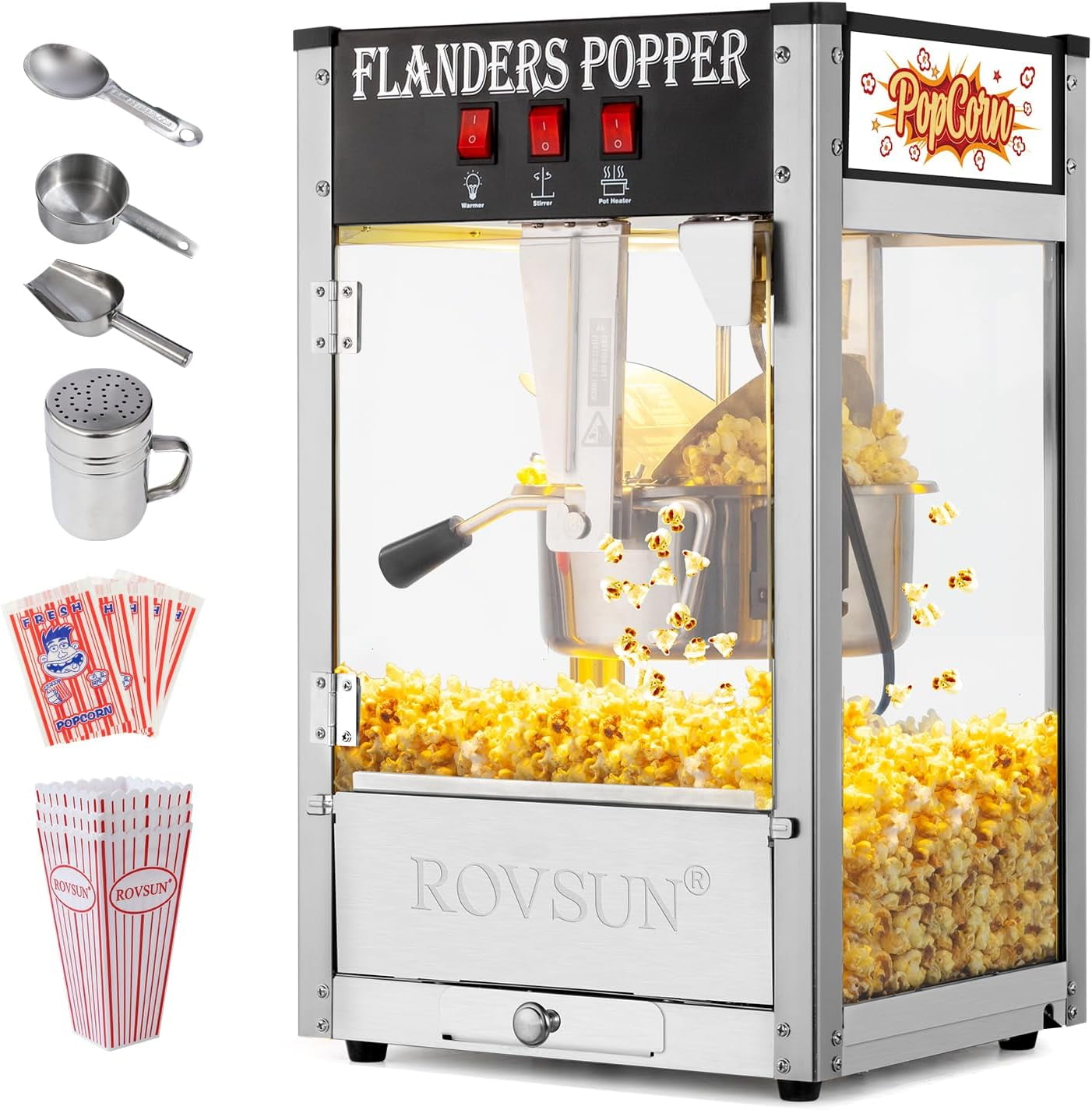 ROVSUN Popcorn Machine Movie Theater Style with 8 Ounce Kettle Makes Up ...