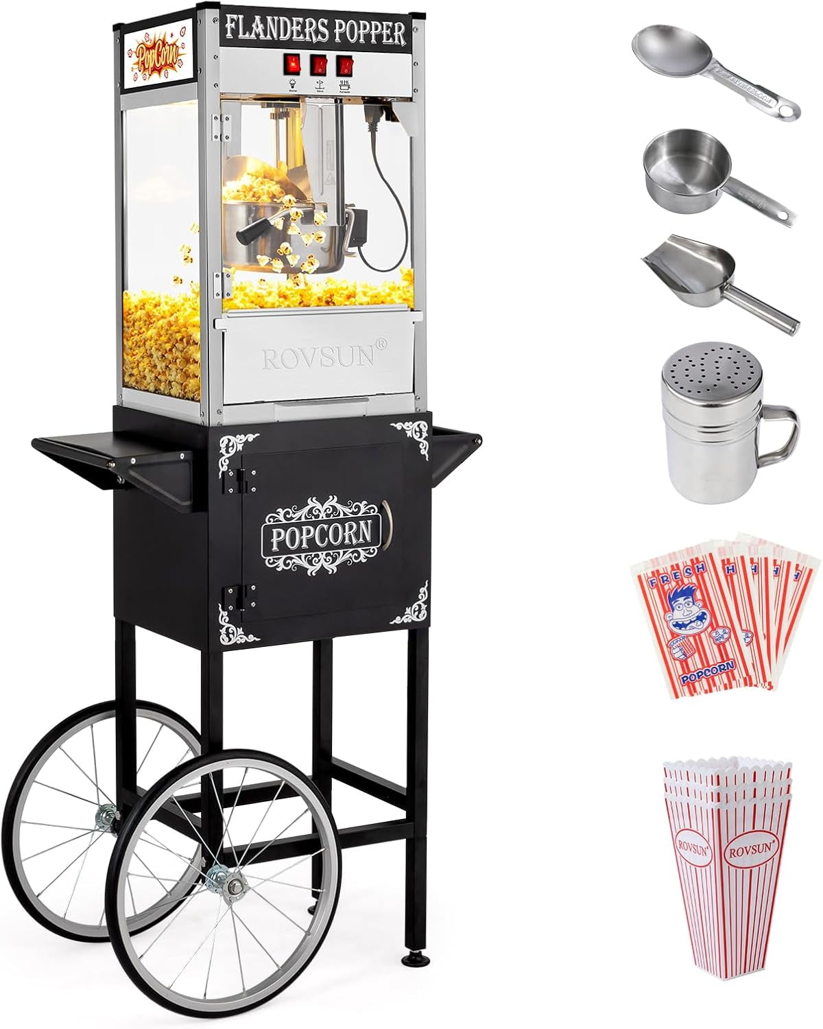 ROVSUN Popcorn Machine Movie Theater Style with Cart & Wheels, 10 Ounce ...