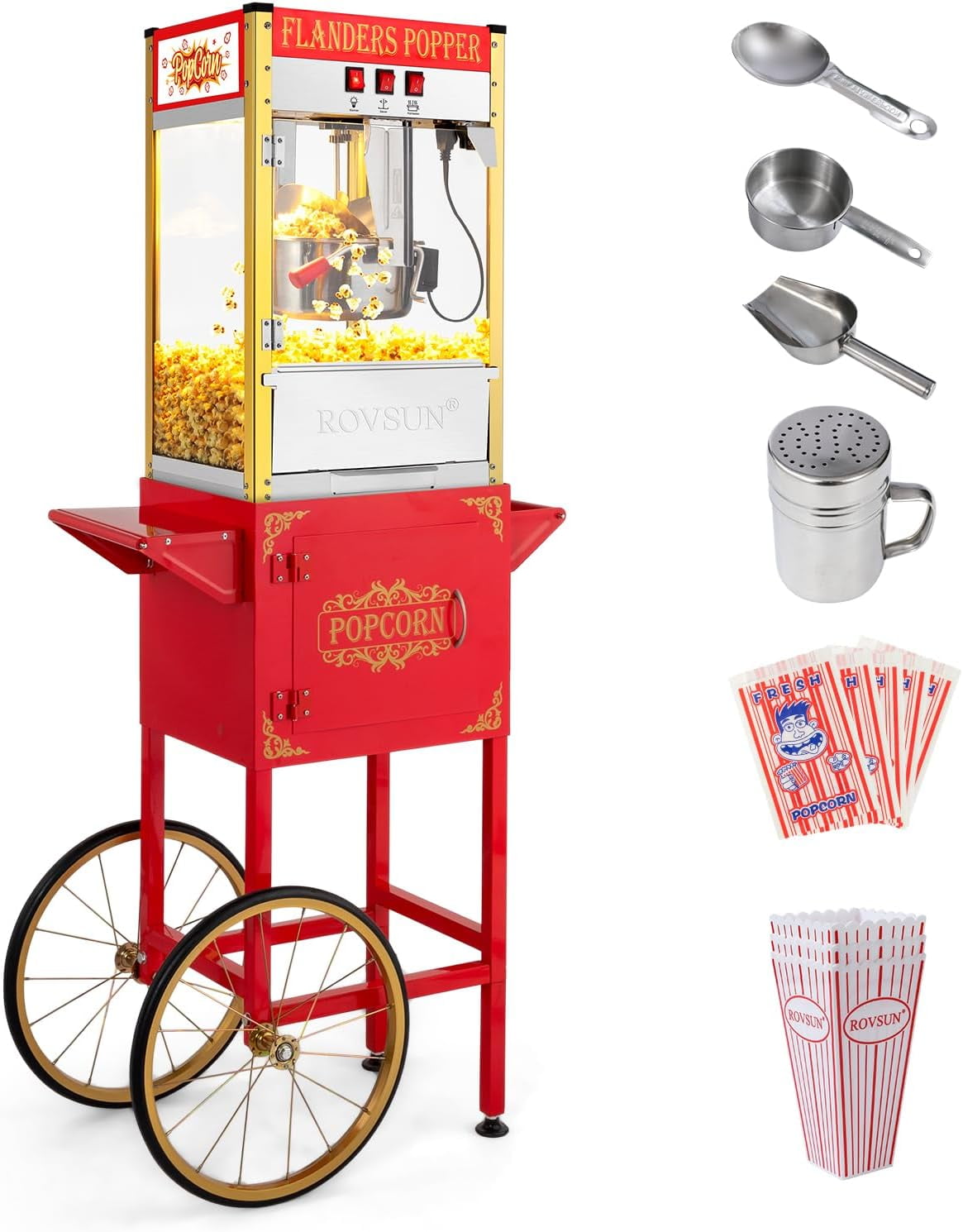 ROVSUN Popcorn Machine Movie Theater Style with Cart & Wheels, 10 Ounce ...