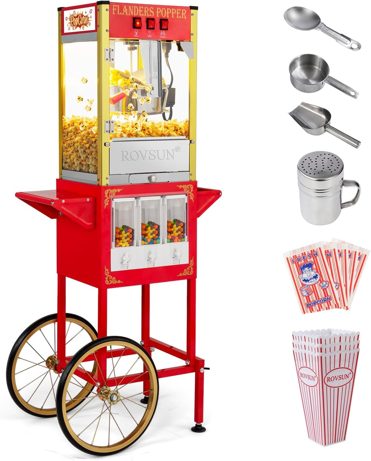 ROVSUN Popcorn Machine Movie Theater Style with Cart & Wheels, 8 Ounce ...