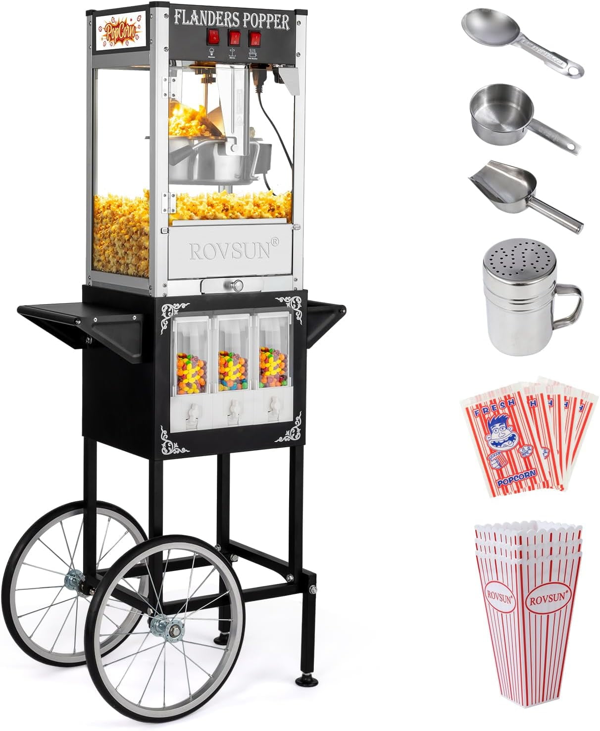 ROVSUN Popcorn Machine Movie Theater Style with Cart & Wheels, 8 Ounce ...