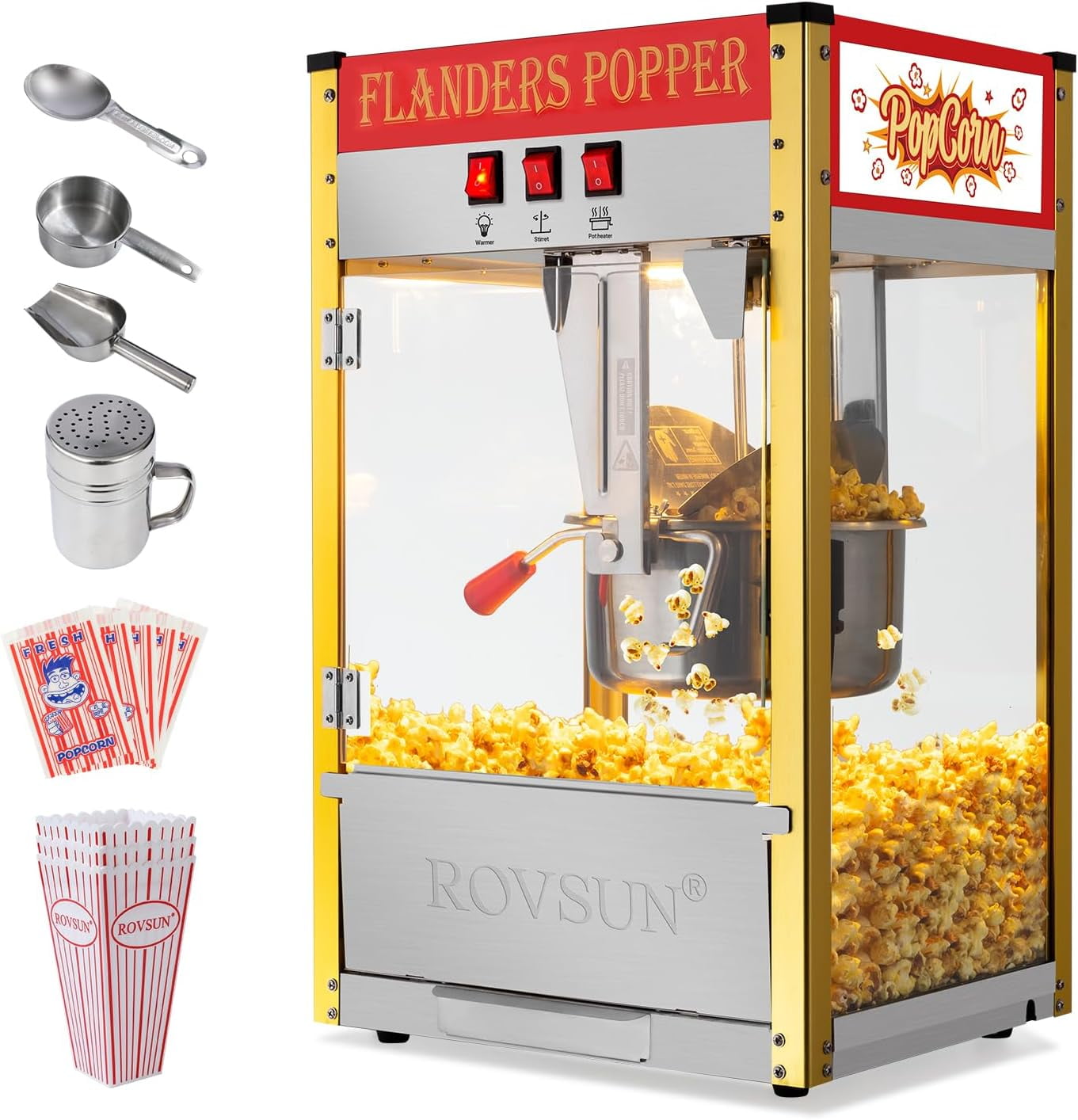 ROVSUN Popcorn Machine Movie Theater Style w/ 10 Ounce Kettle Makes Up ...