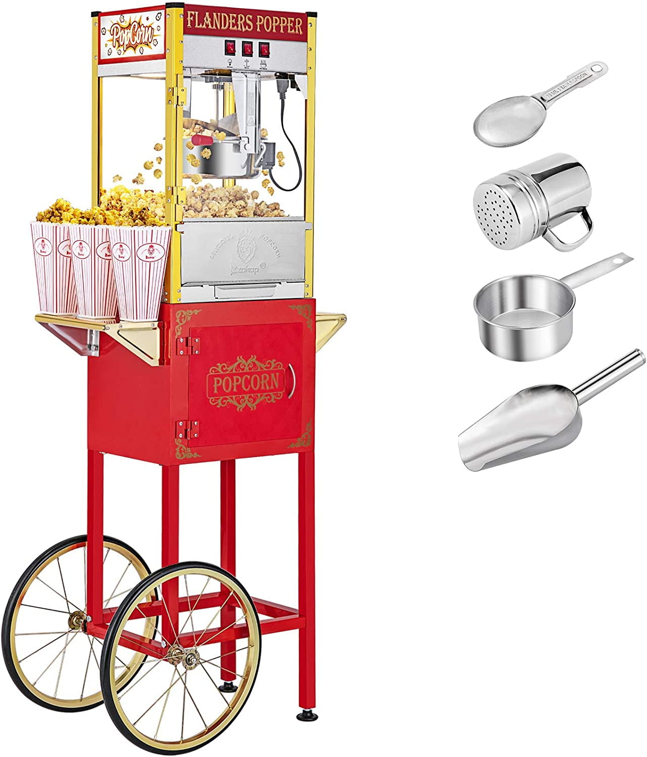ROVSUN Electric Stirring Popcorn Maker with Retro Cart Wheels & 8 Ounce ...