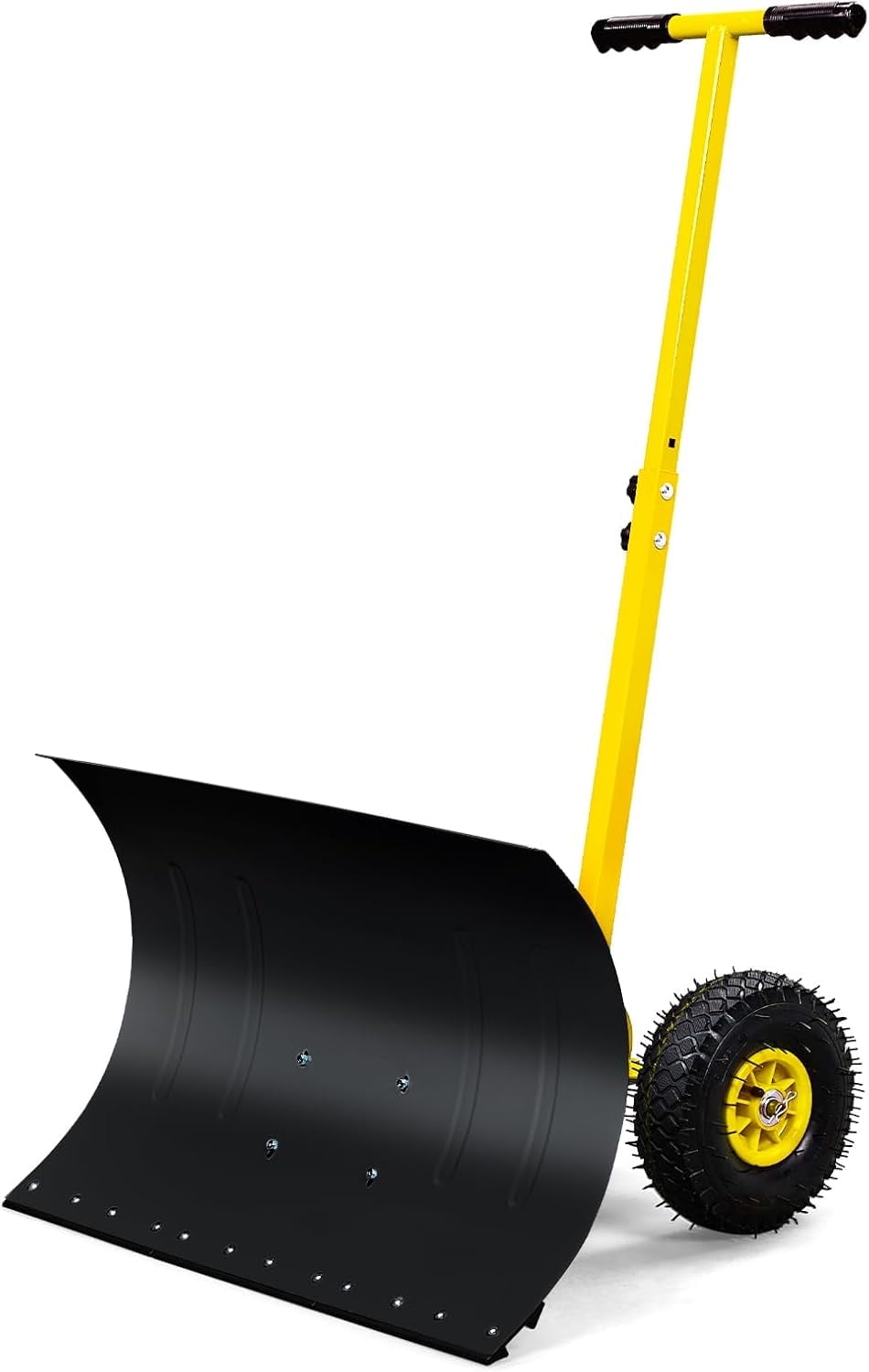 ROVSUN Snow Pusher Shovel with Wheels, 29" Adjustable Ergonomic T ...