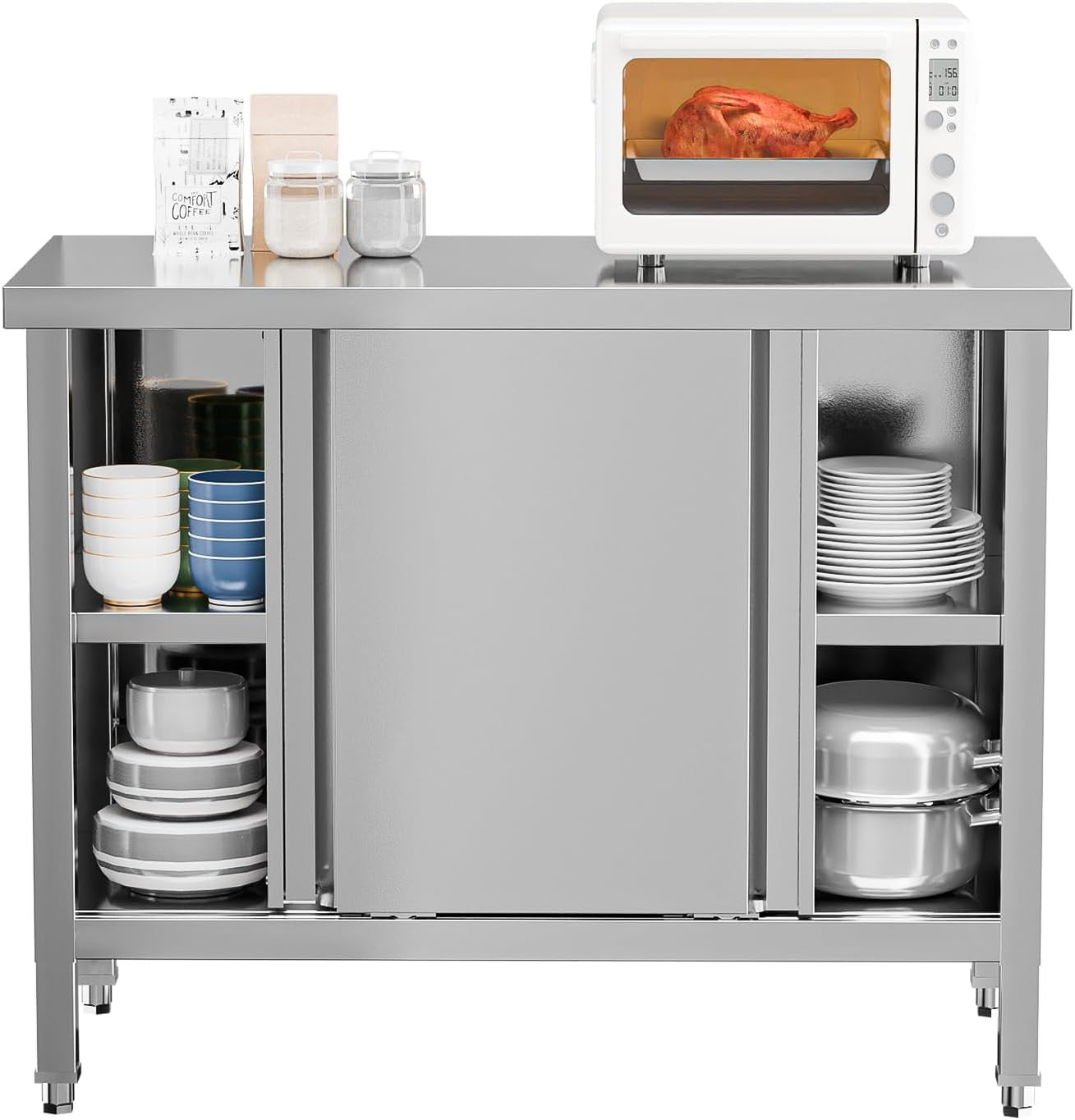 ROVSUN Stainless Steel Table with Cabinet 39 x 19 inches,NSF Commercial ...