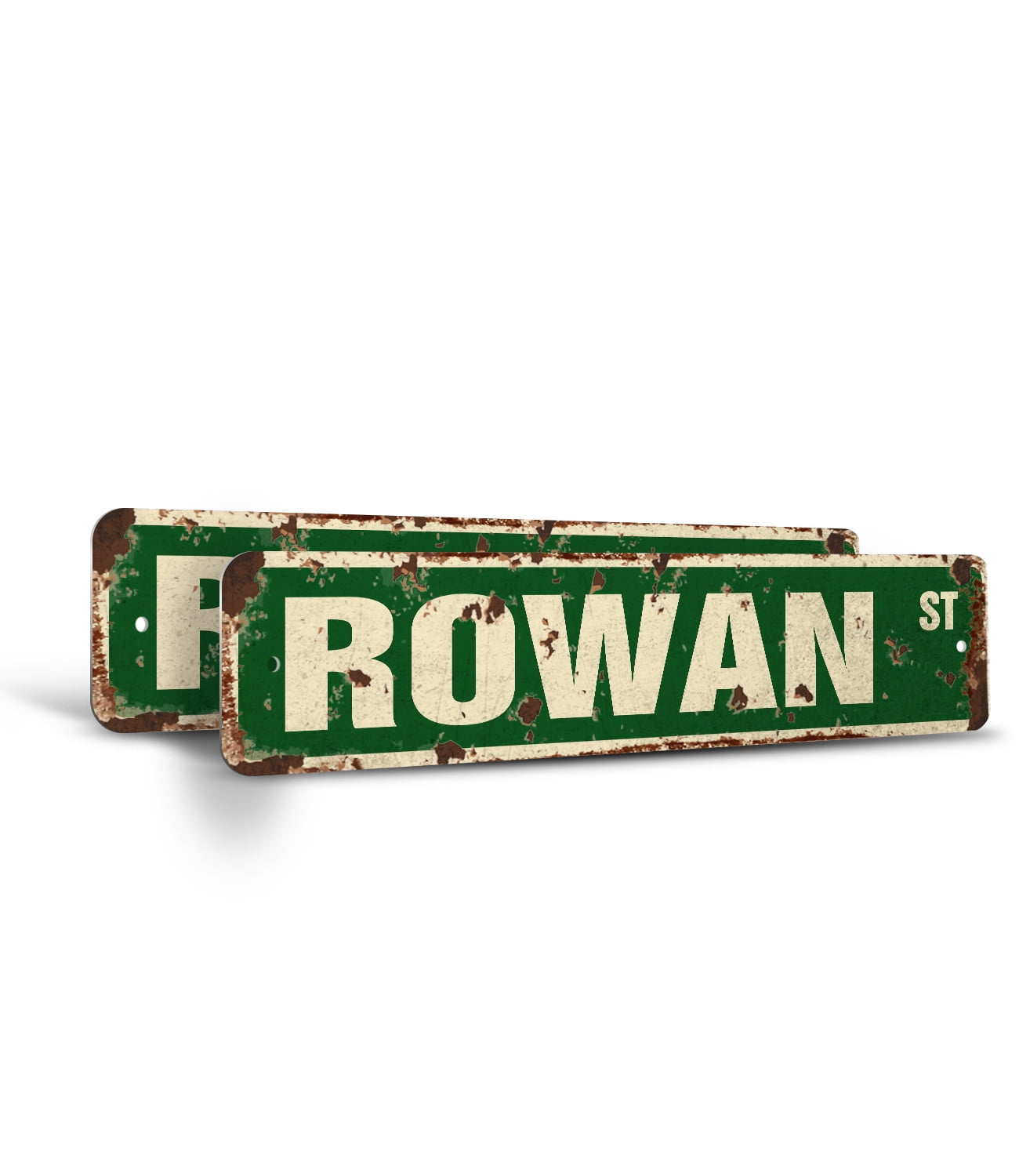 ROWAN Vintage Style Rustic Street Sign – (2 Pack) Childrens Name Room ...