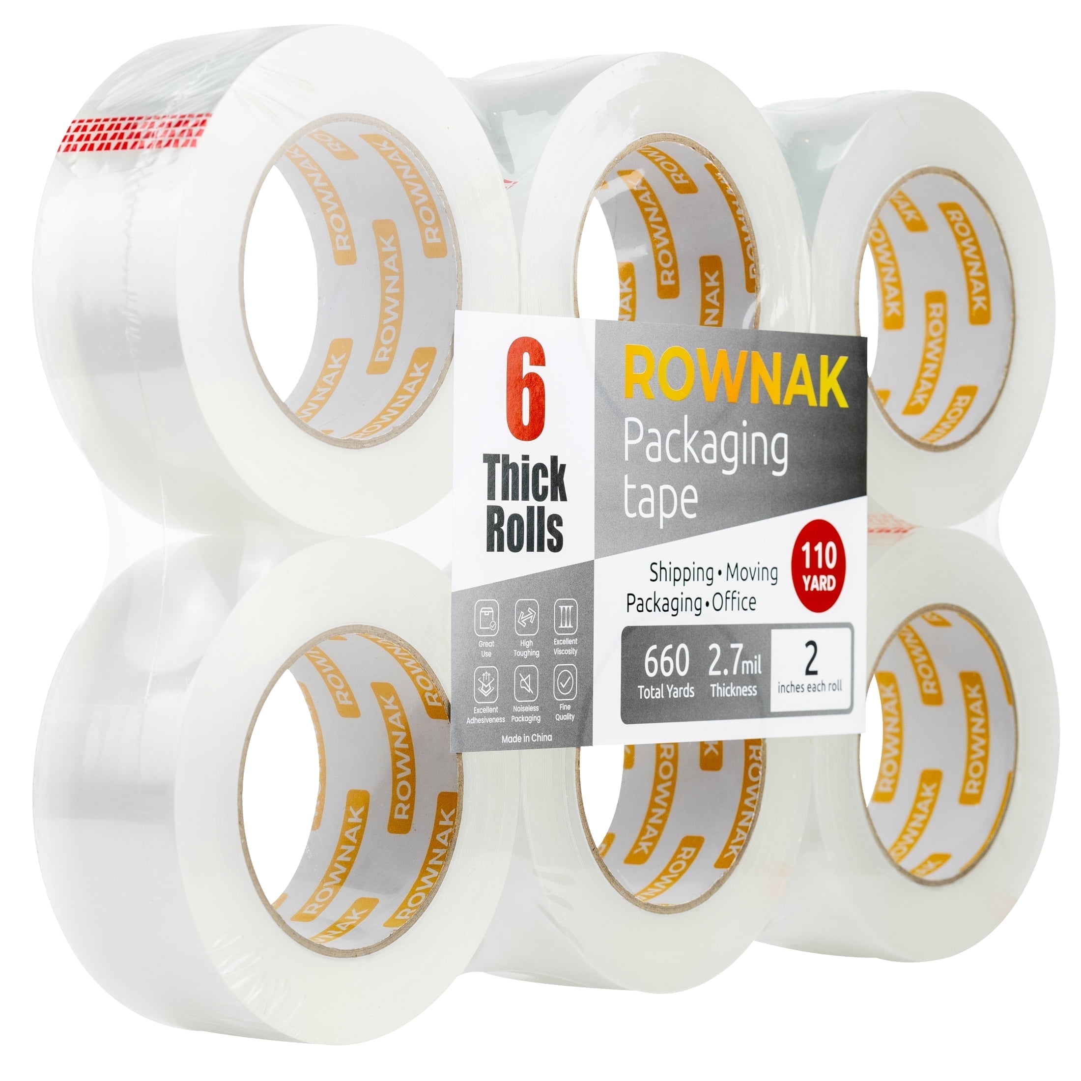 ROWNAK Clear Packing Tape 6 rolls - 2.7mil Thick, 2.0 inches Wide, 110 ...