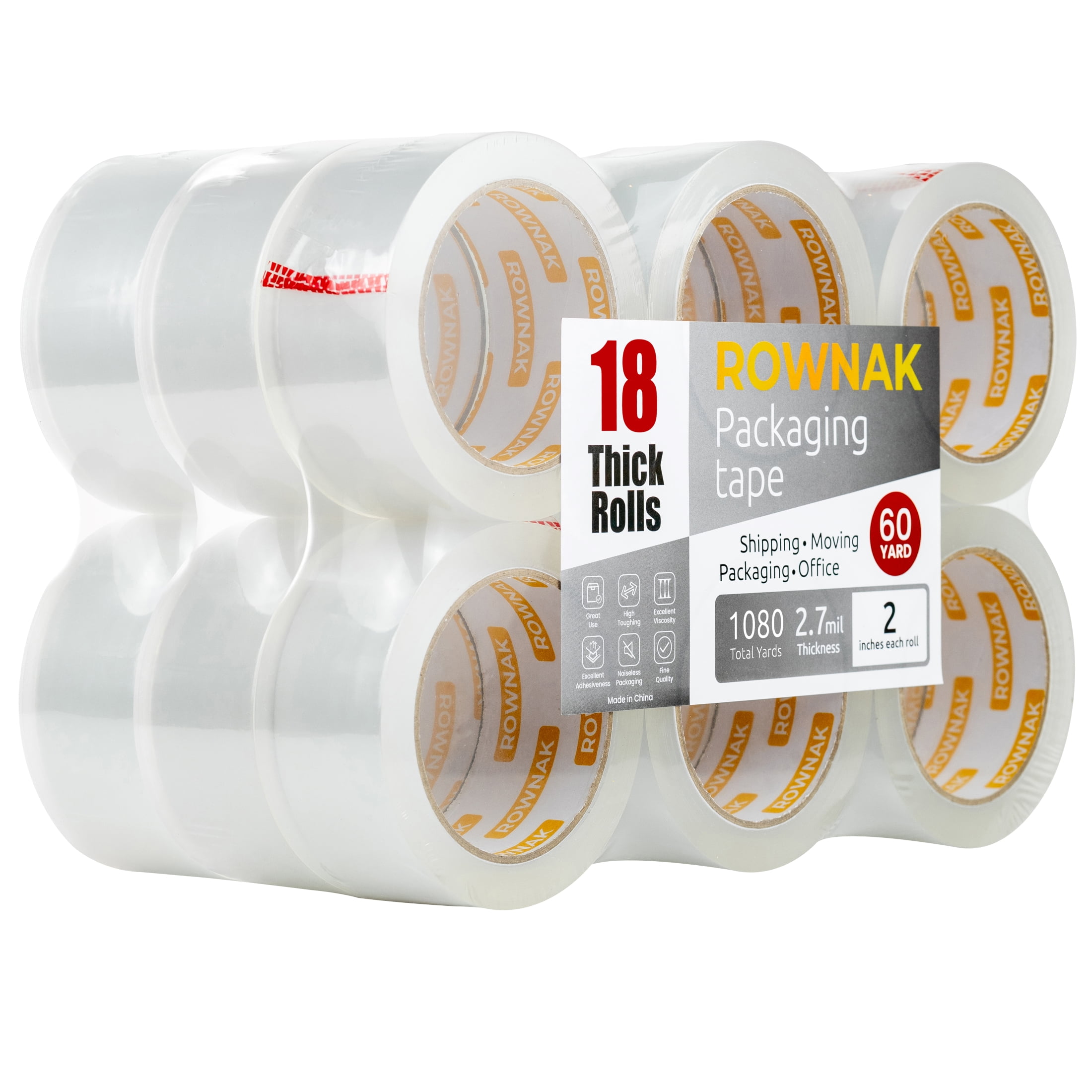 ROWNAK Clear Packing Tape (18 Rolls) - Heavy Duty Packaging Tape 2.7mil ...