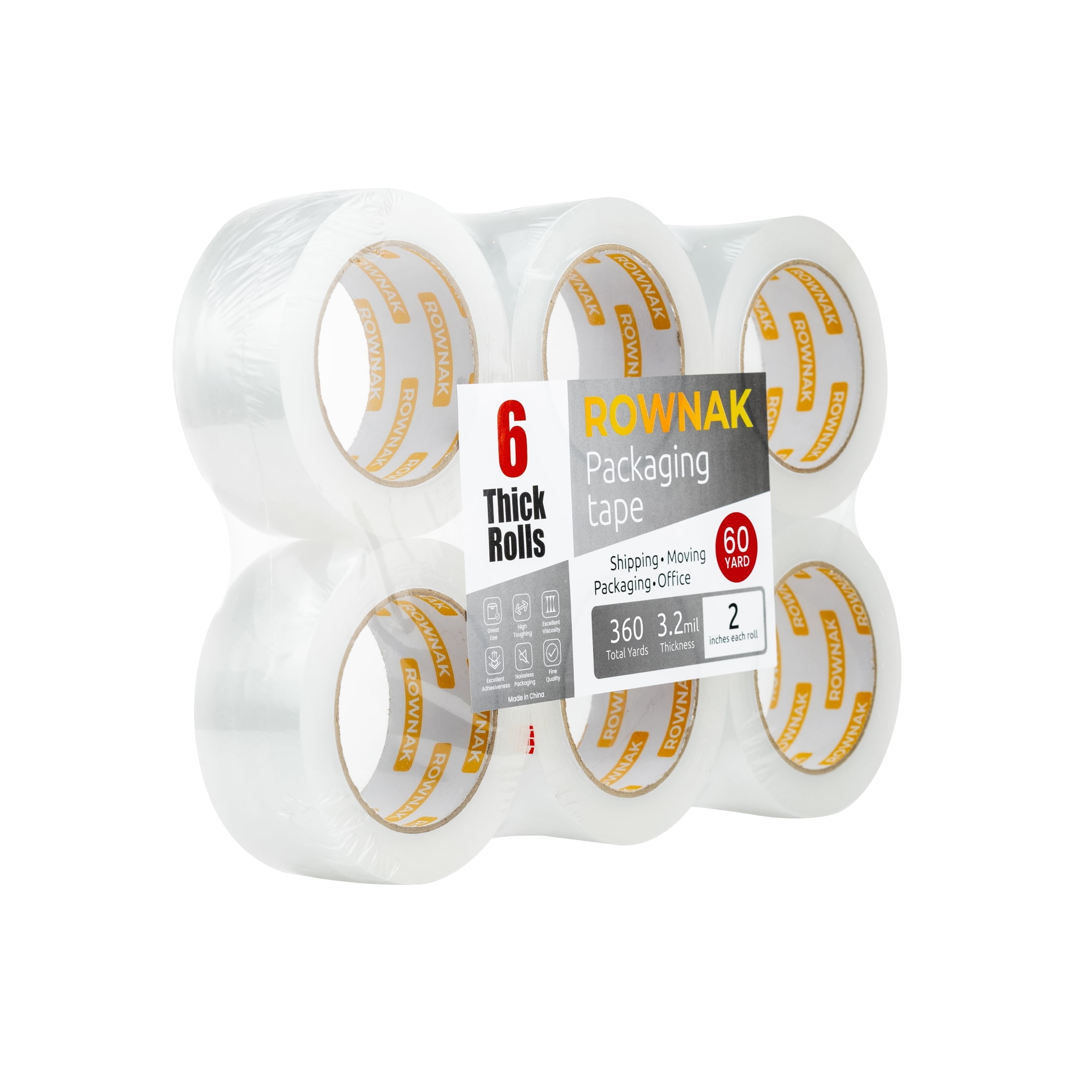 ROWNAK Clear Packing Tape (6 Rolls) - Heavy Duty Packaging Tape 3.2mil ...