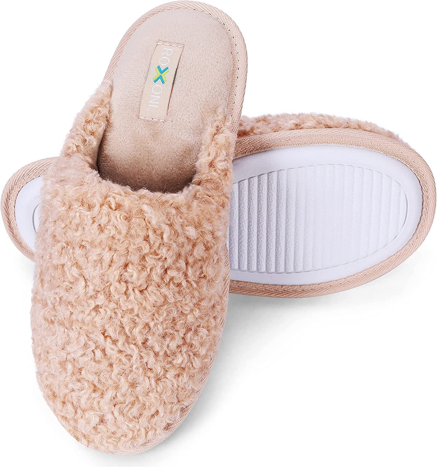 ROXONI Women Slipper Cozy Memory Foam, Indoor Outdoor Rubber Sole ...