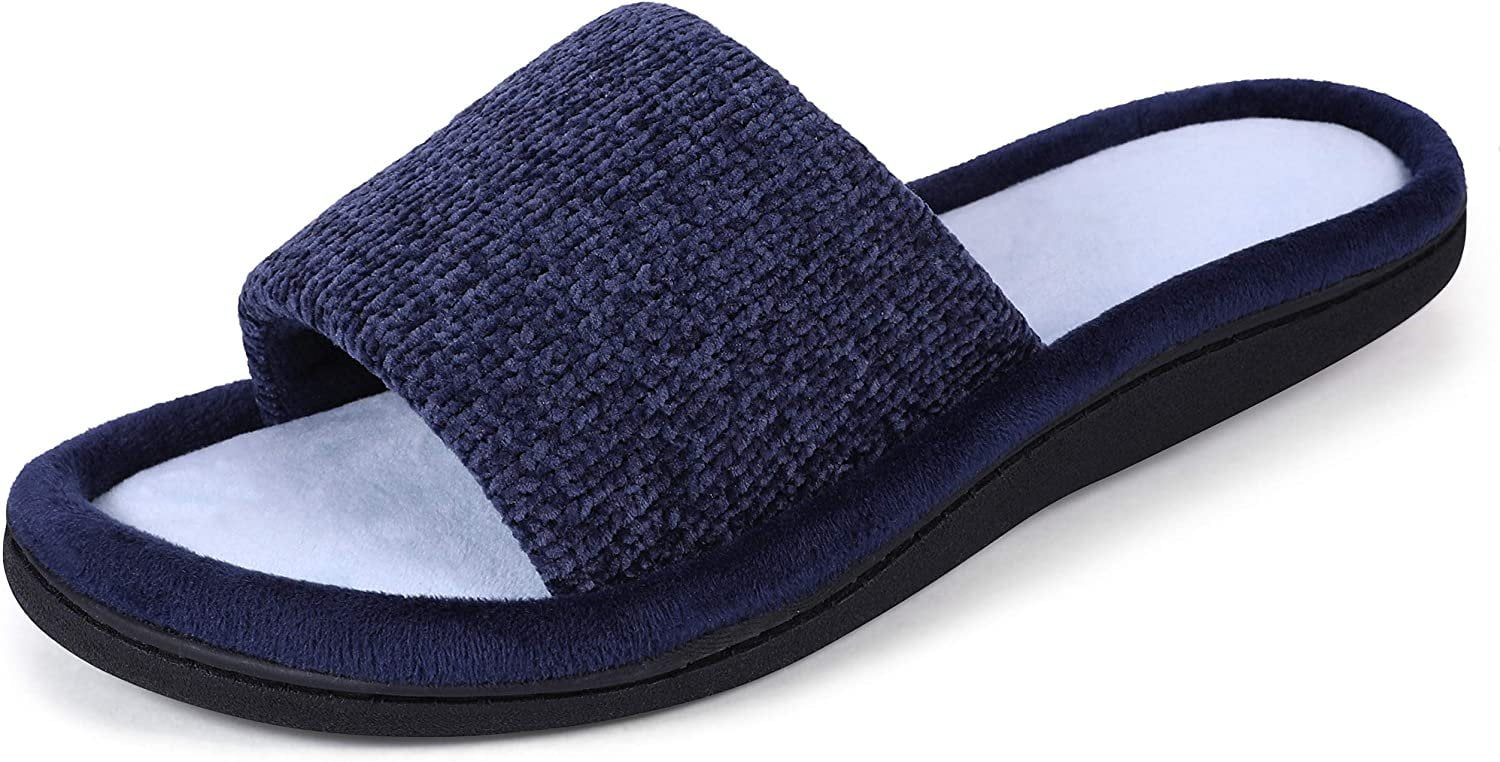 ROXONI Womens Soft Open Toe Slide Slippers, Indoor Outdoor Rubber Sole ...