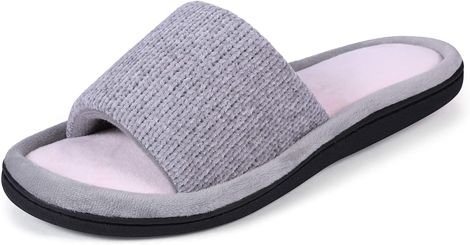 ROXONI Womens Soft Open Toe Slide Slippers, Indoor Outdoor Rubber Sole ...