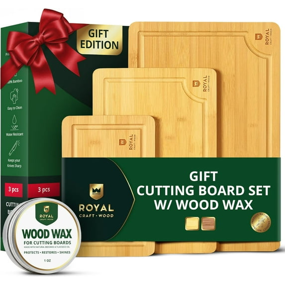 ROYAL CRAFT WOOD Bamboo Cutting Board Gift Set – 3-Piece Reversible ...