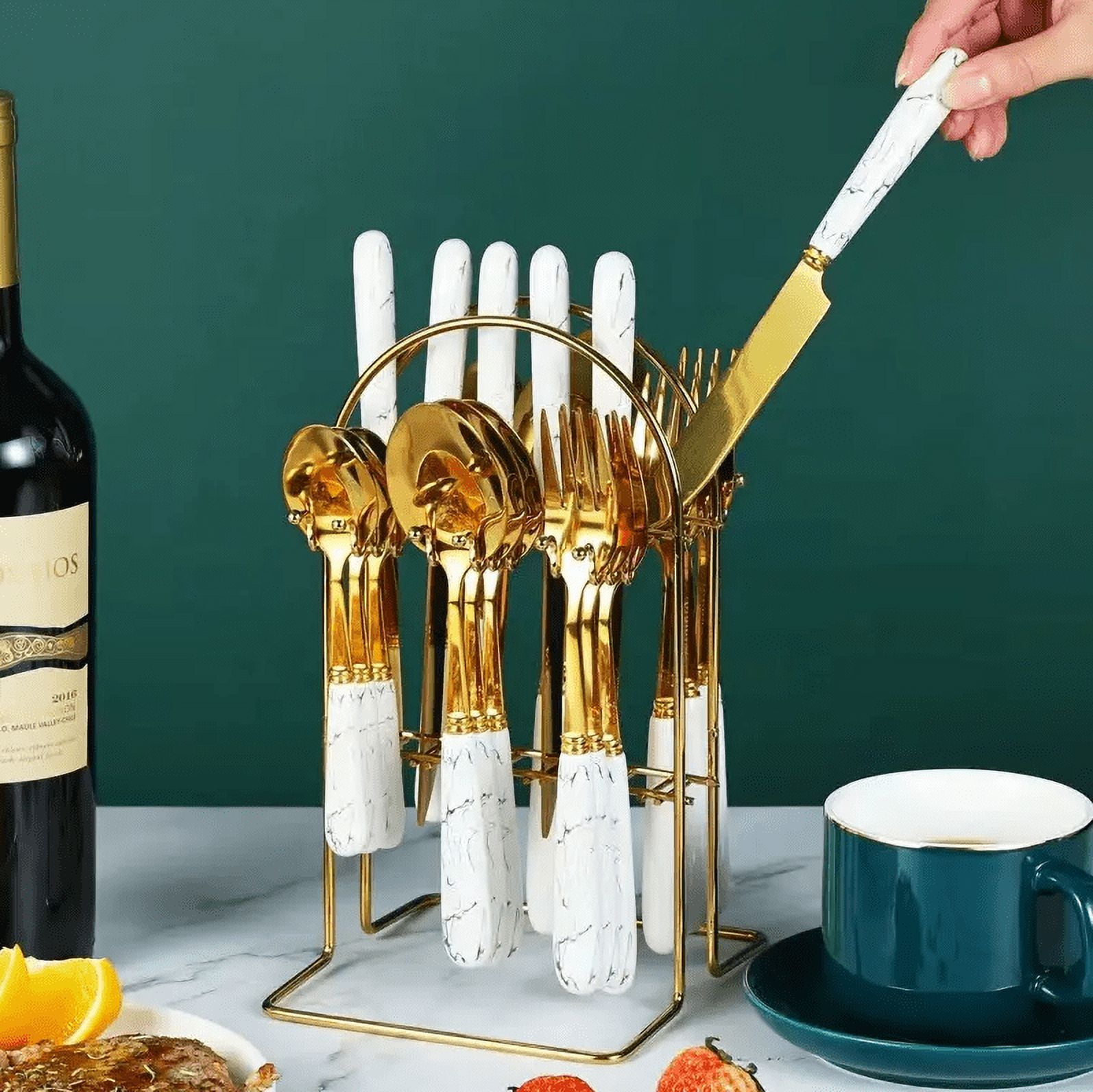 ROYAL HANDICRAFT 24-Piece Stainless Steel Ceramic Handle Cutlery Set ...