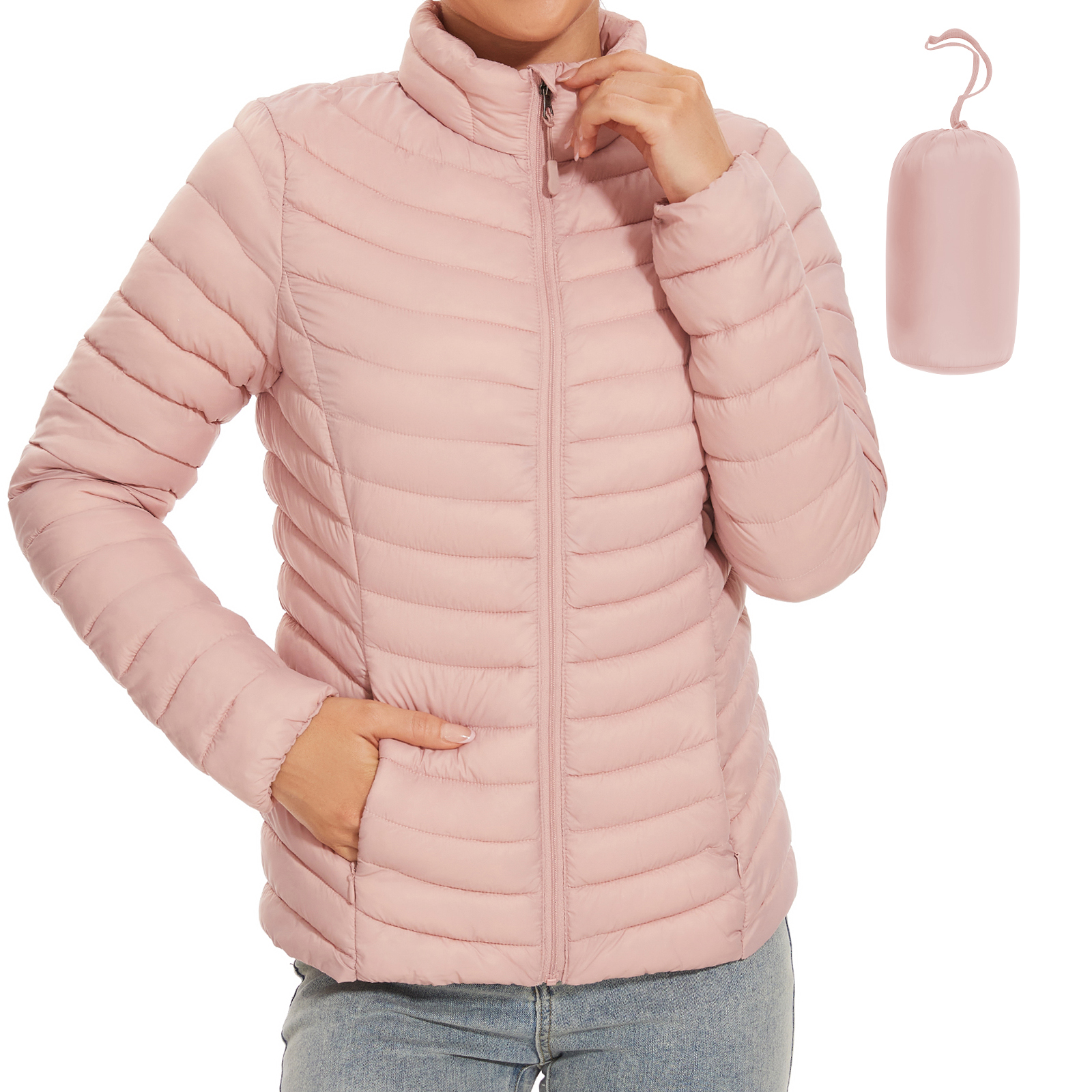 Outtop Womens Classic Quilted Jacket Short Bomber Jacket Coat BK/M ...