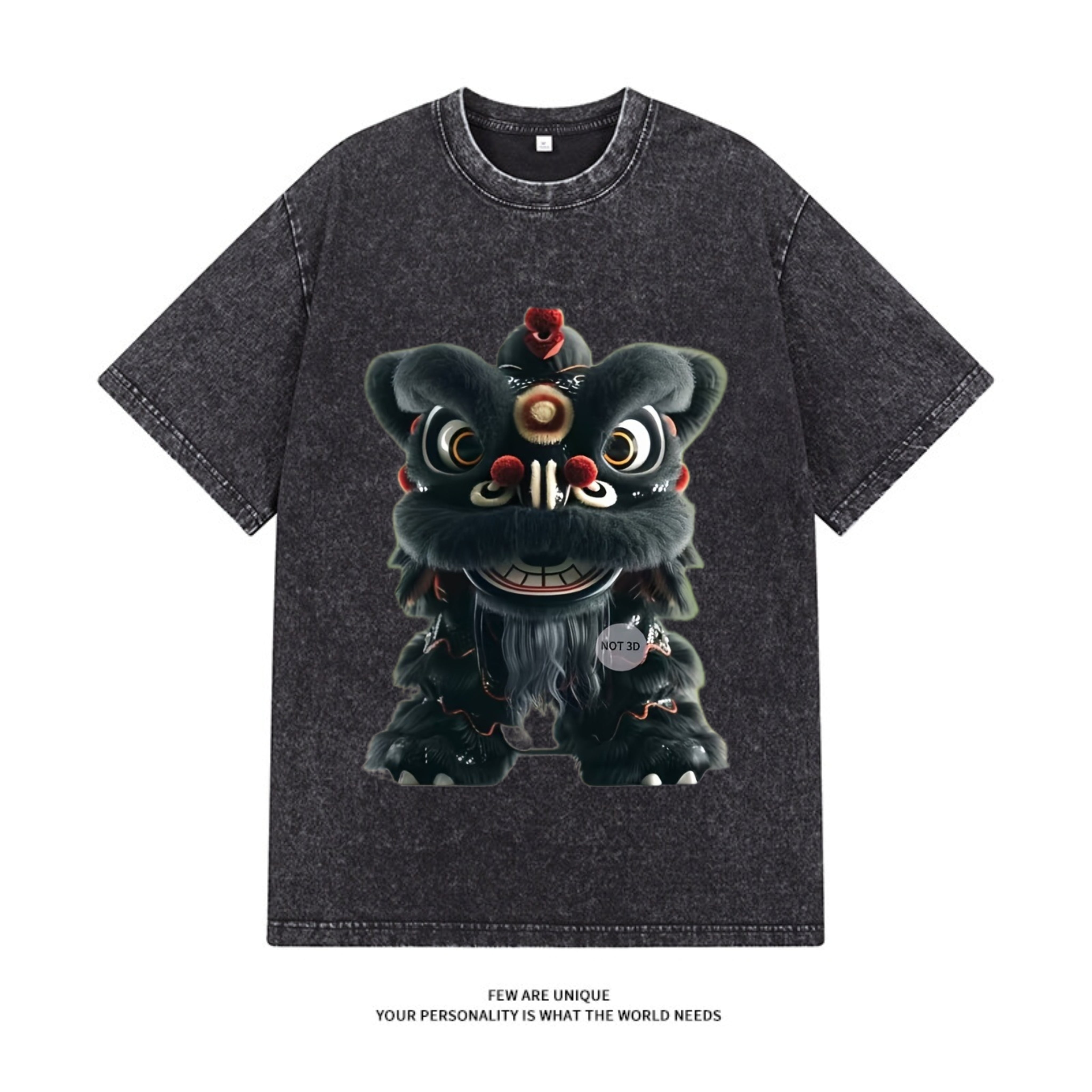 ROYAL WISE Pre - washed Retro 300g Pure Cotton T - shirt - Chinese - style Lion Dance Series ...