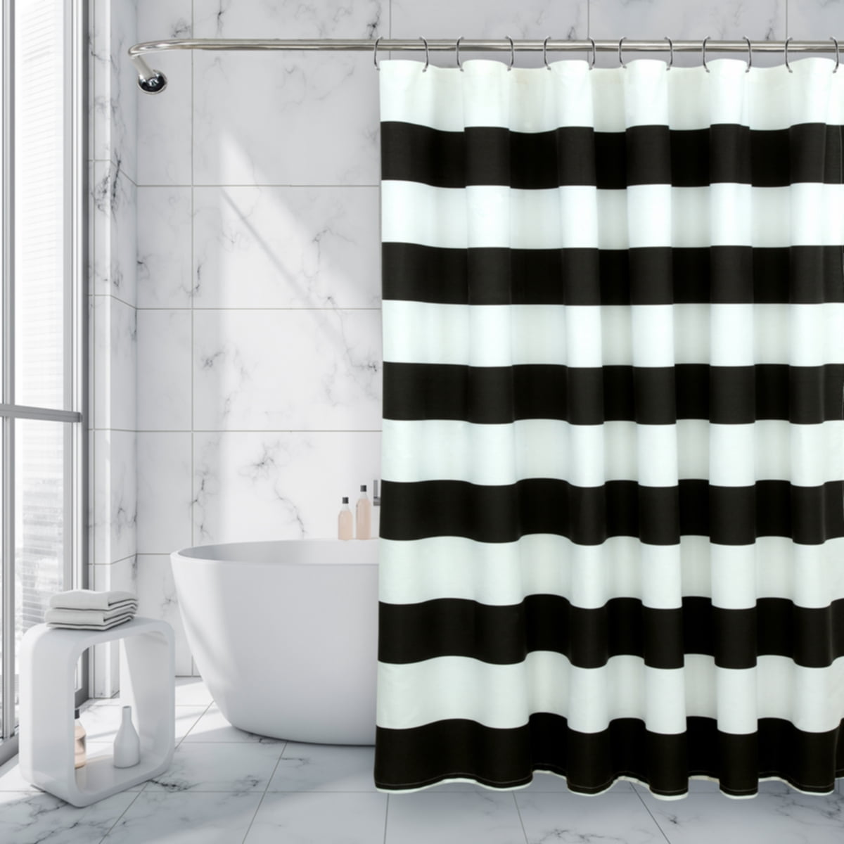 ROYALE LINENS Pack of 1 Poly Cotton Printed Shower Curtain for Bathroom ...
