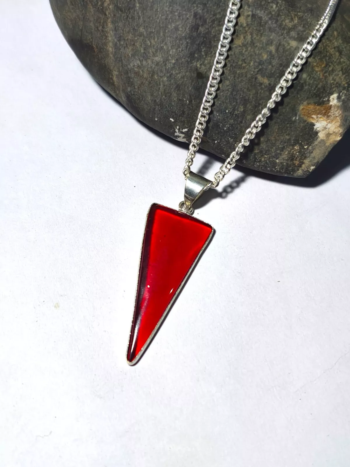 ROYALGEMSTONE Geometric Triangle Red Crystal Pendant Necklace with Red ...