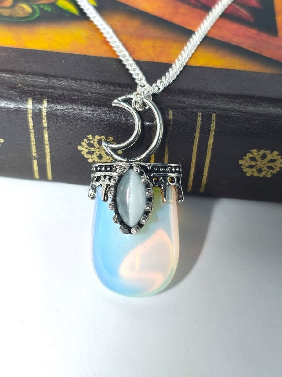 ROYALGEMSTONE Moonstone Crescent Moon Necklace Silver Spell 24" Pendant ...
