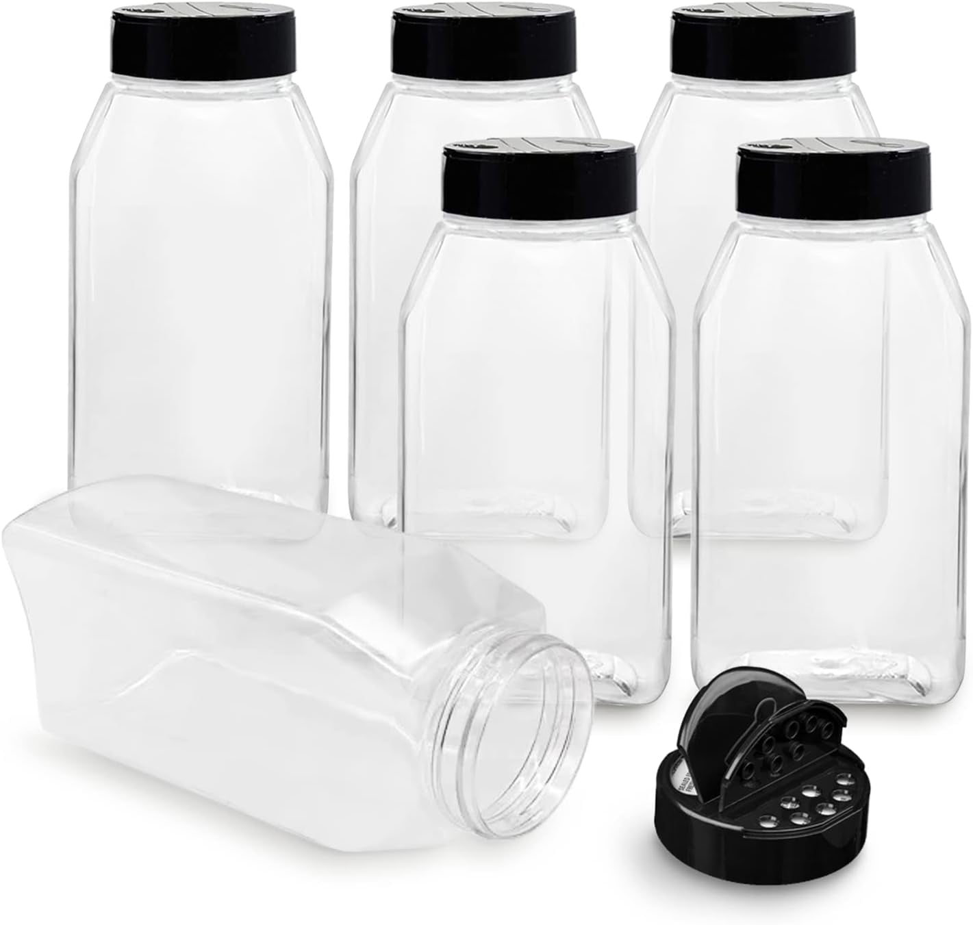 ROYALHOUSE 6 PACK 32 Oz with Black Cap, Plastic Spice Jars Bottles ...