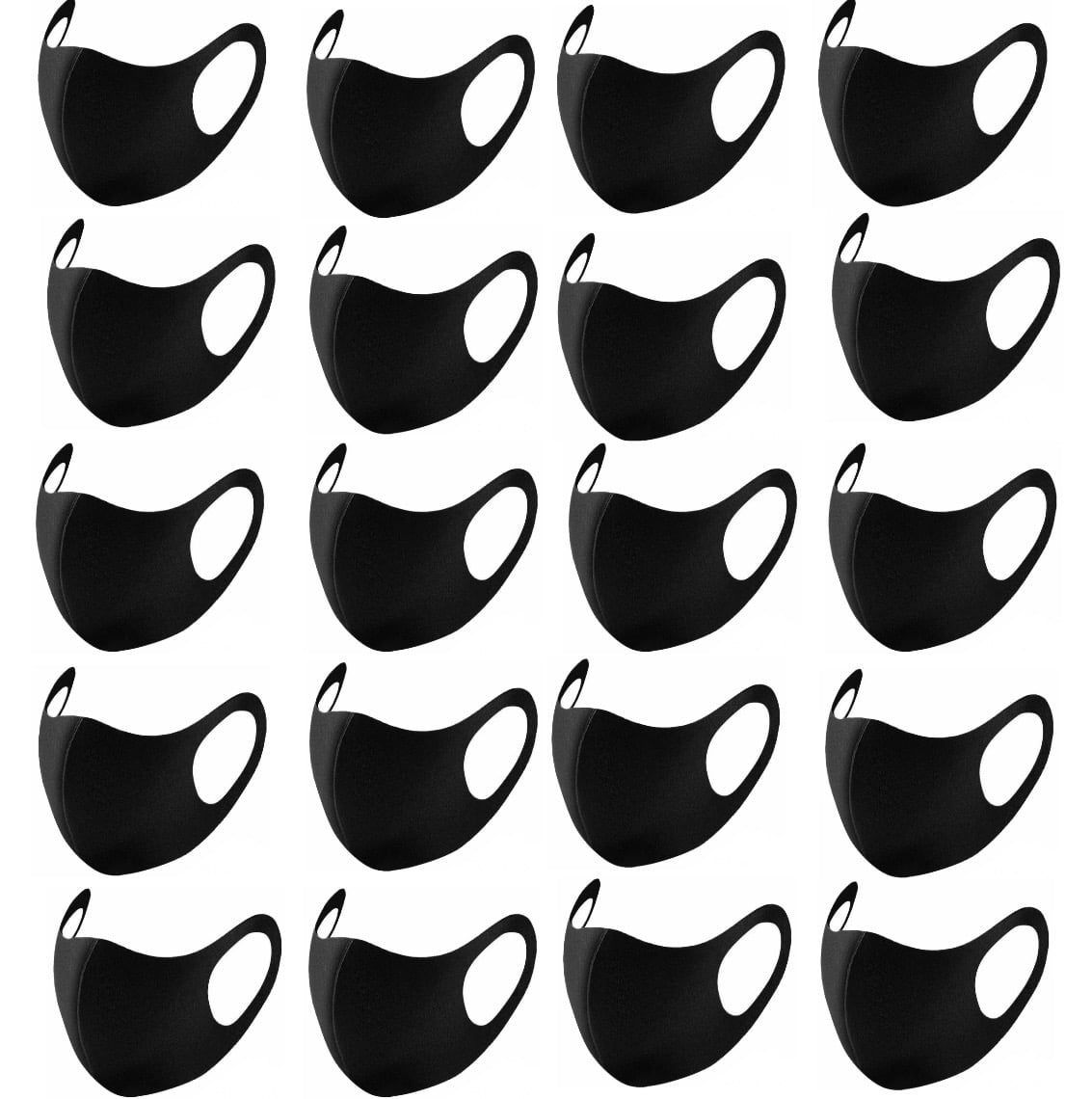 ROYALZE 20 Pack Adult Fashion Face Coverings Black Unisex Washable ...