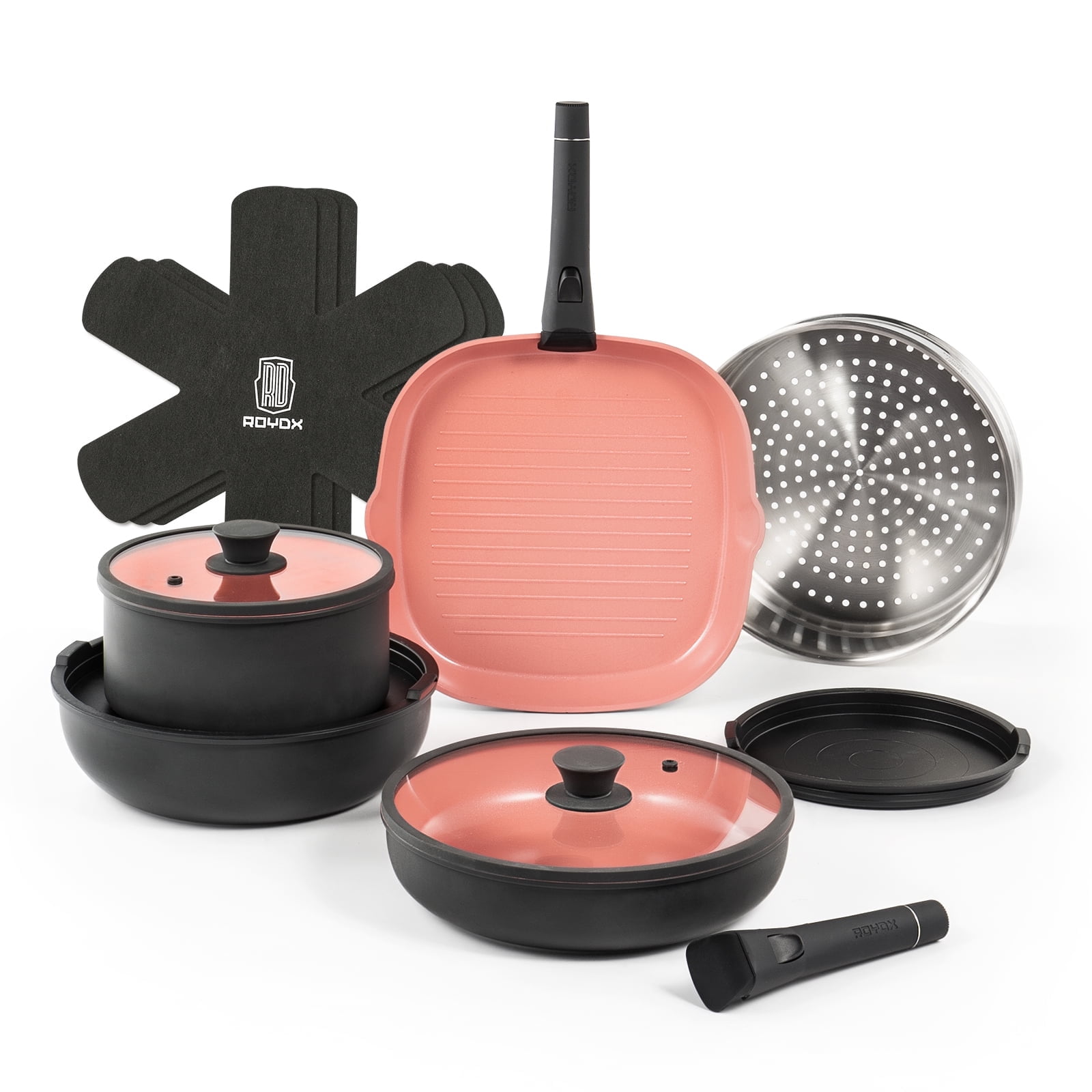 ROYDX 14 Piece Titanium Coated Non-Stick Ceramic Cookware Set with ...