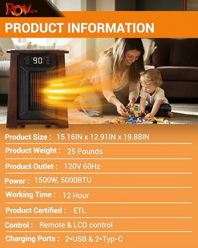 ROYGROW Infrared Heater, 1500W Electric Space Heater With 20 Inch ...