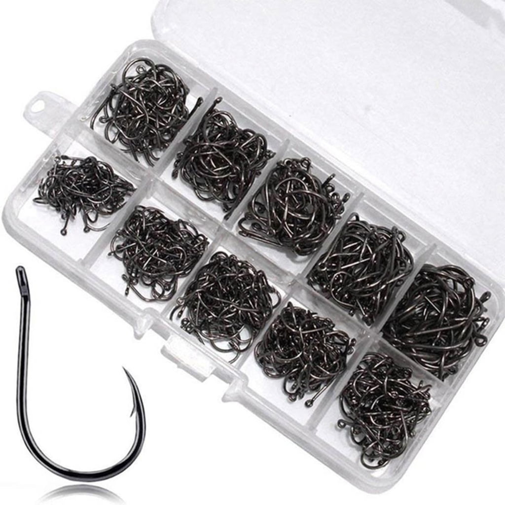 ROZYARD 100/500Pcs Carbon Steel Eyed Fish Hook with Compartment Box ...