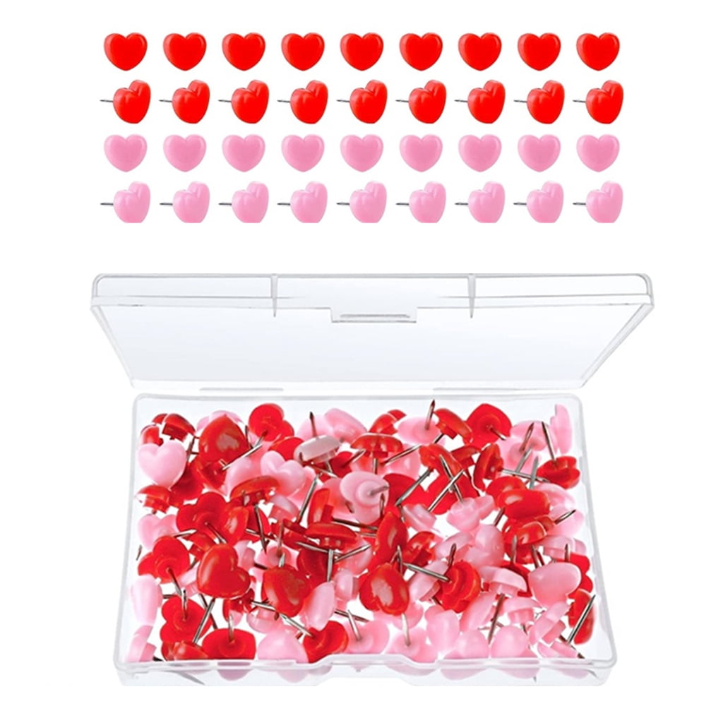 ROZYARD 100 Pcs/Box Heart Push Pins Map Pins Decorative Map Tacks ...