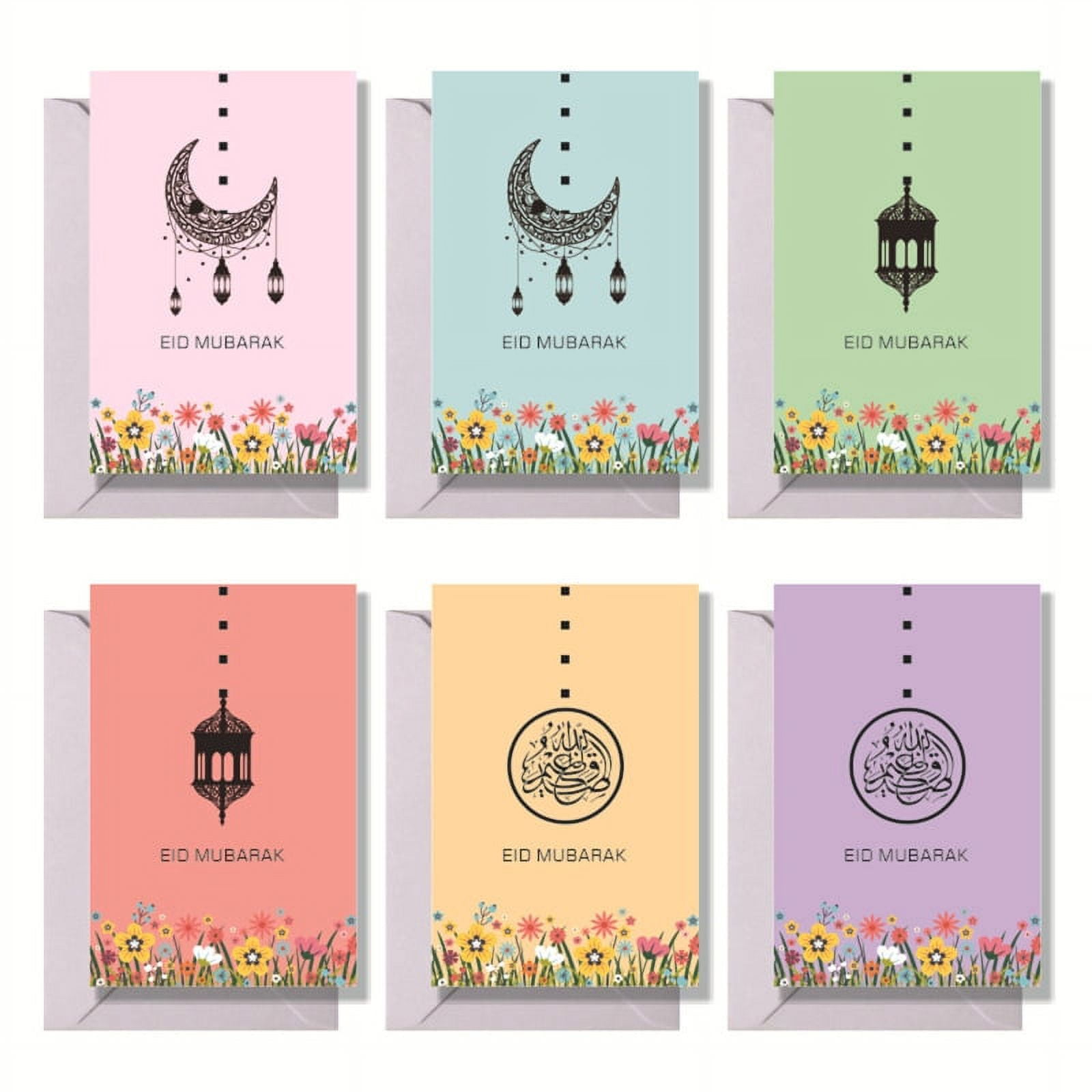 ROZYARD 6Pcs Cartoon Figure Lantern Eid Mubarak Greeting Card with ...