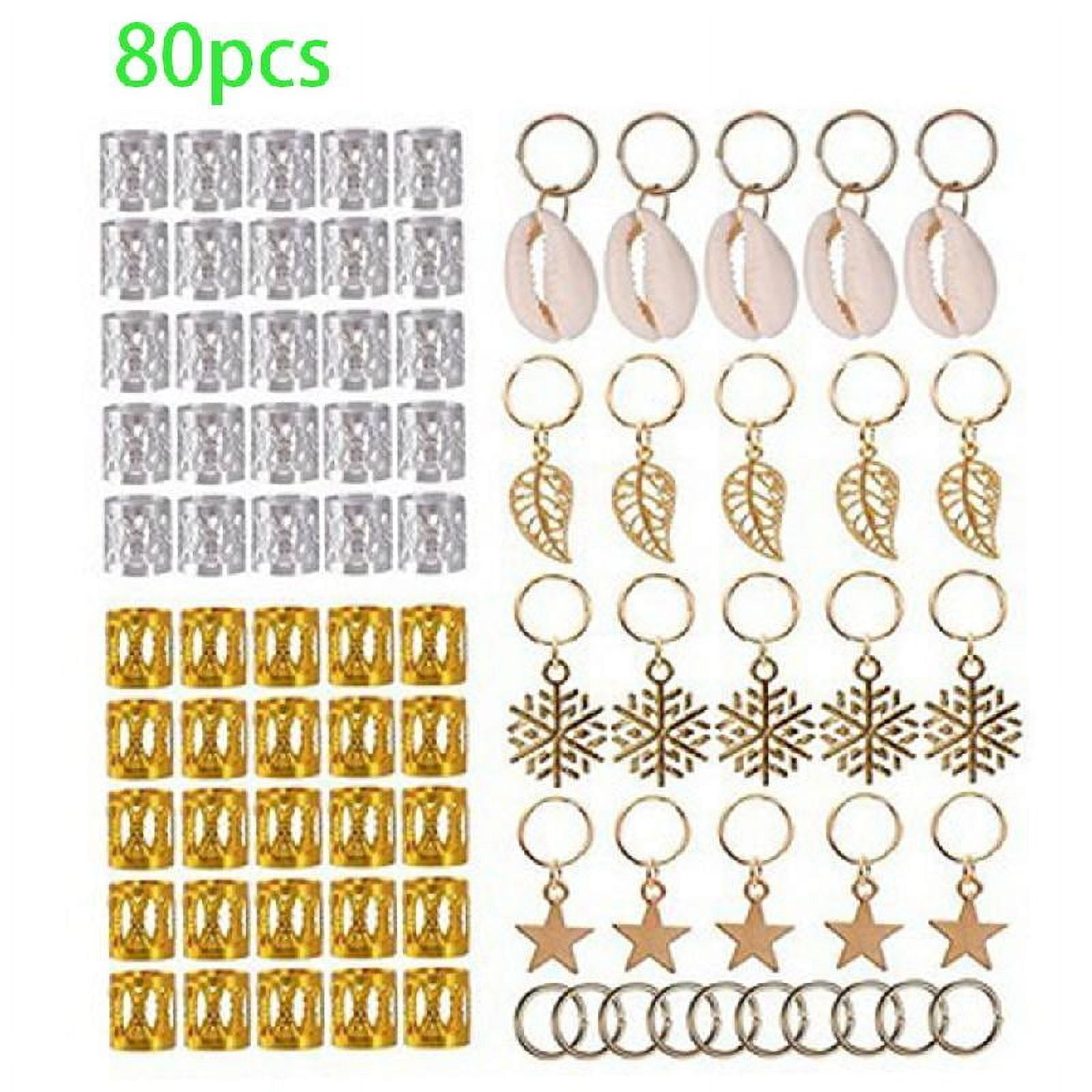 ROZYARD 80Pcs Hair Jewelry for Braids Metal Cuffs Rings Shells for Hair ...