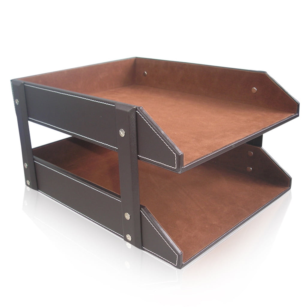 ROZYARD A4 Document File Organizer Tray Double Layers Desk PU Leather ...