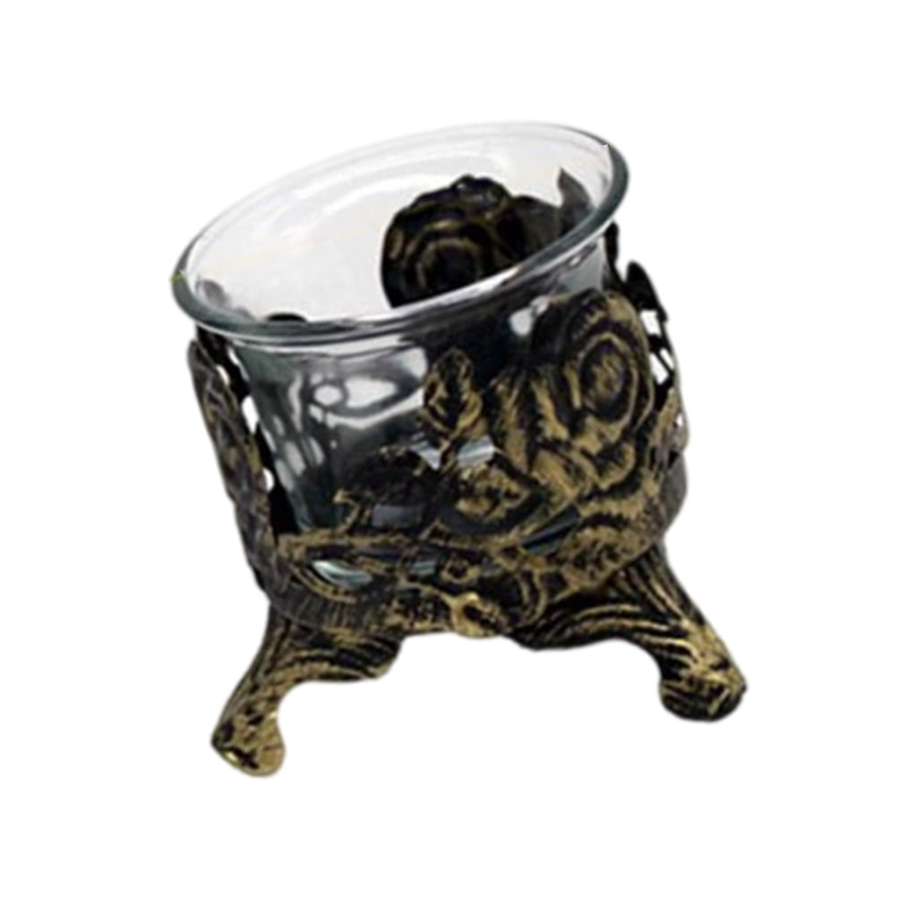 ROZYARD Antique Ornate Tealight Candle Holder Iron Base Glass Cup ...